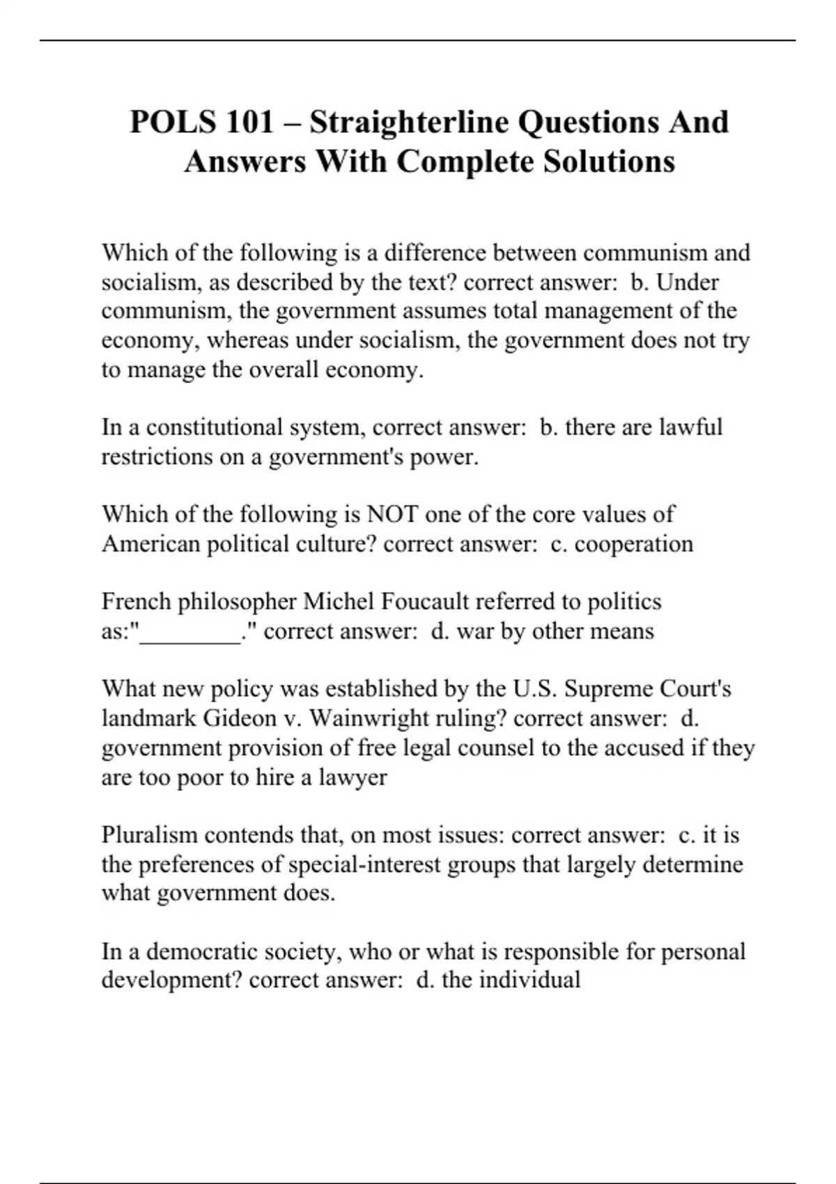 POLS 101 – Straighterline Questions And Answers With Complete Solutions ...