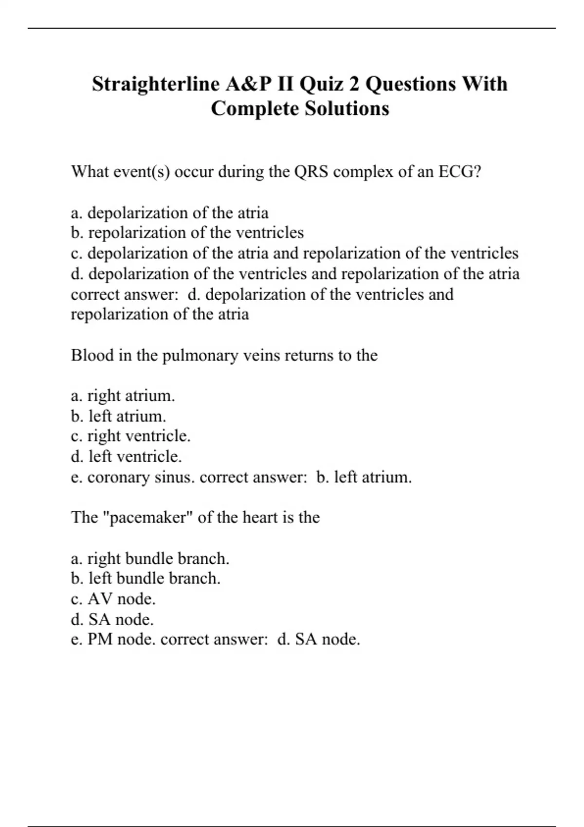 Straighterline A&P II Quiz 2 Questions With Complete Solutions - A&P ...