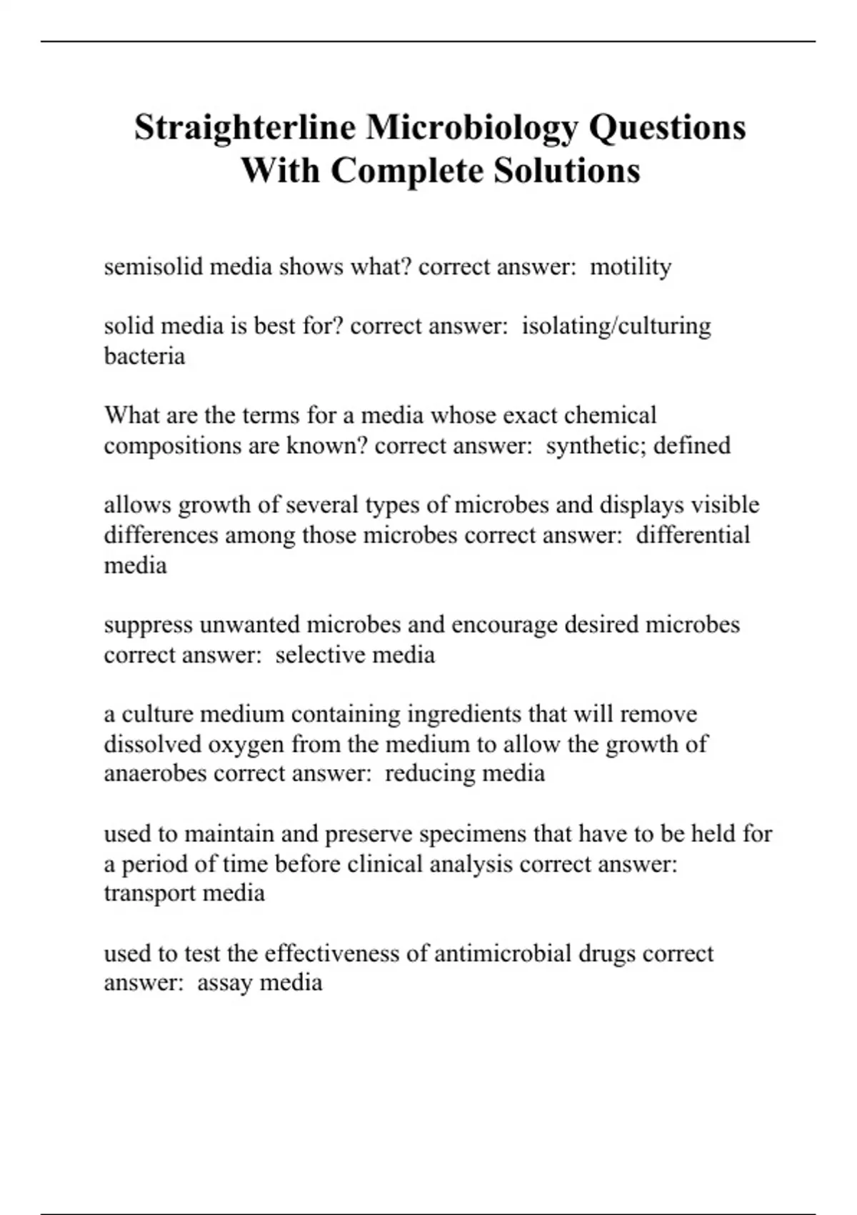 Straighterline Microbiology Questions With Complete Solutions - BIO 250 ...