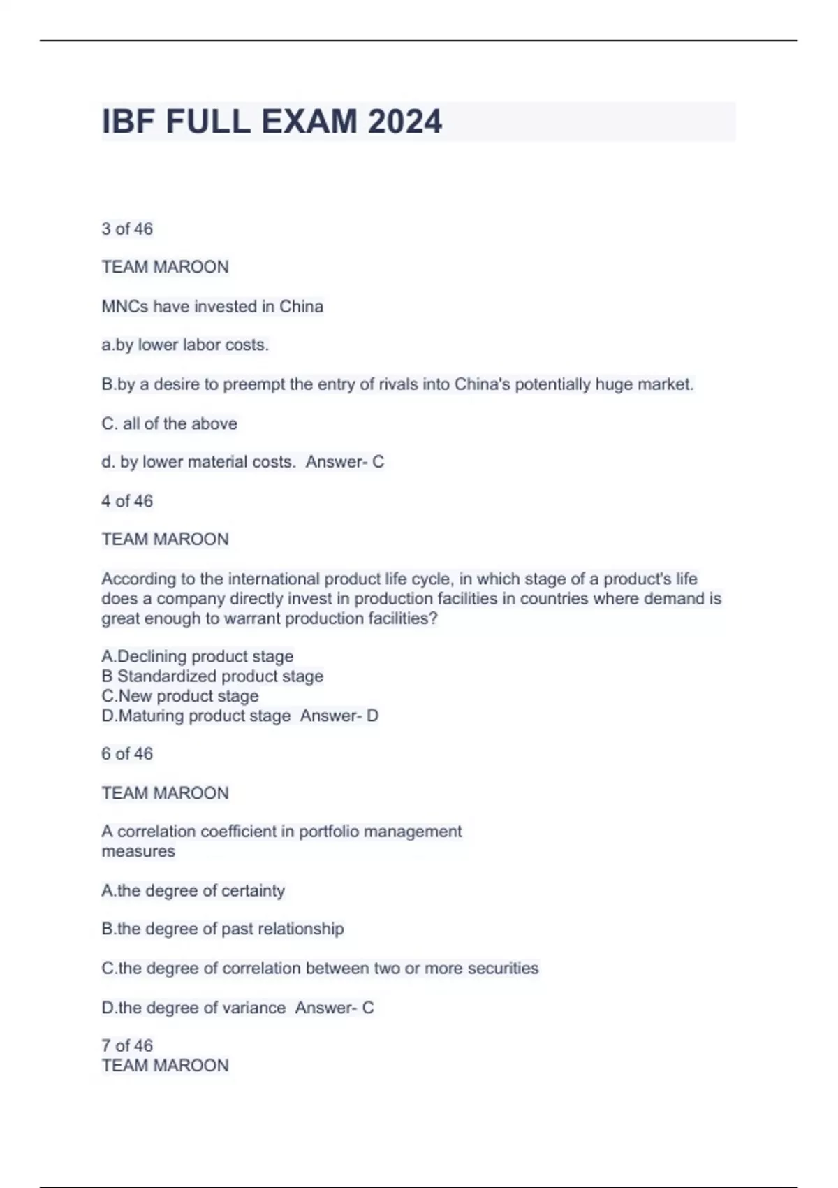 IBF FULL EXAM 2024 - IBF - Stuvia UK