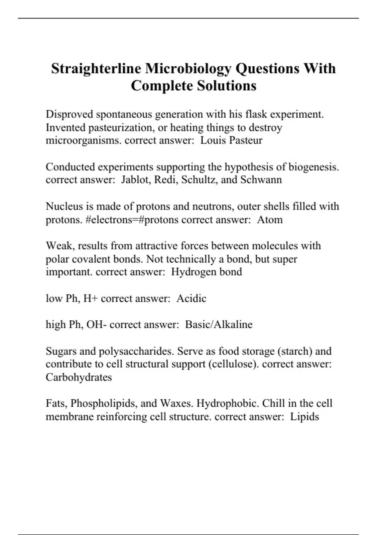 Straighterline Microbiology Questions With Complete Solutions - BIO 250 ...