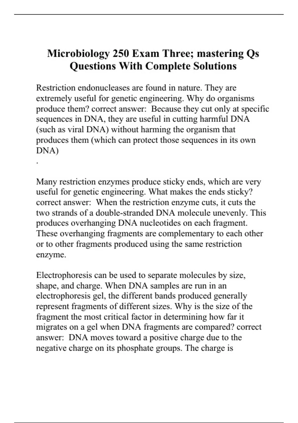 Microbiology 250 Exam Three; mastering Qs Questions With Complete ...