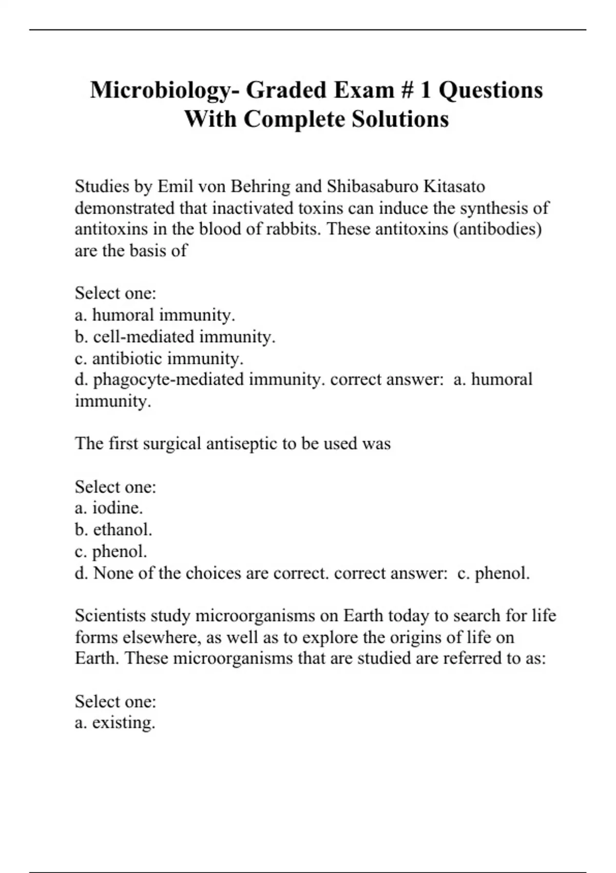 Microbiology- Graded Exam # 1 Questions With Complete Solutions - BIO ...