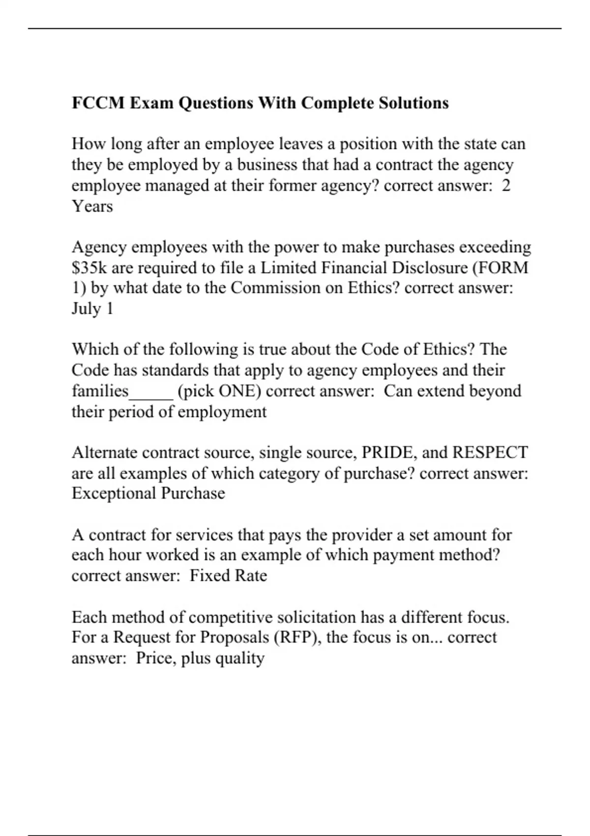 FCCM Exam Questions With Complete Solutions - FCCM - Stuvia US