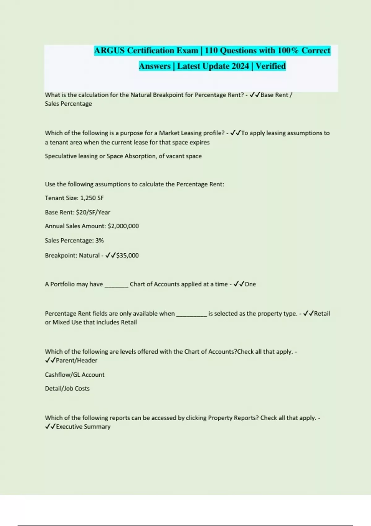 ARGUS Certification Exam | 110 Questions with 100% Correct Answers ...