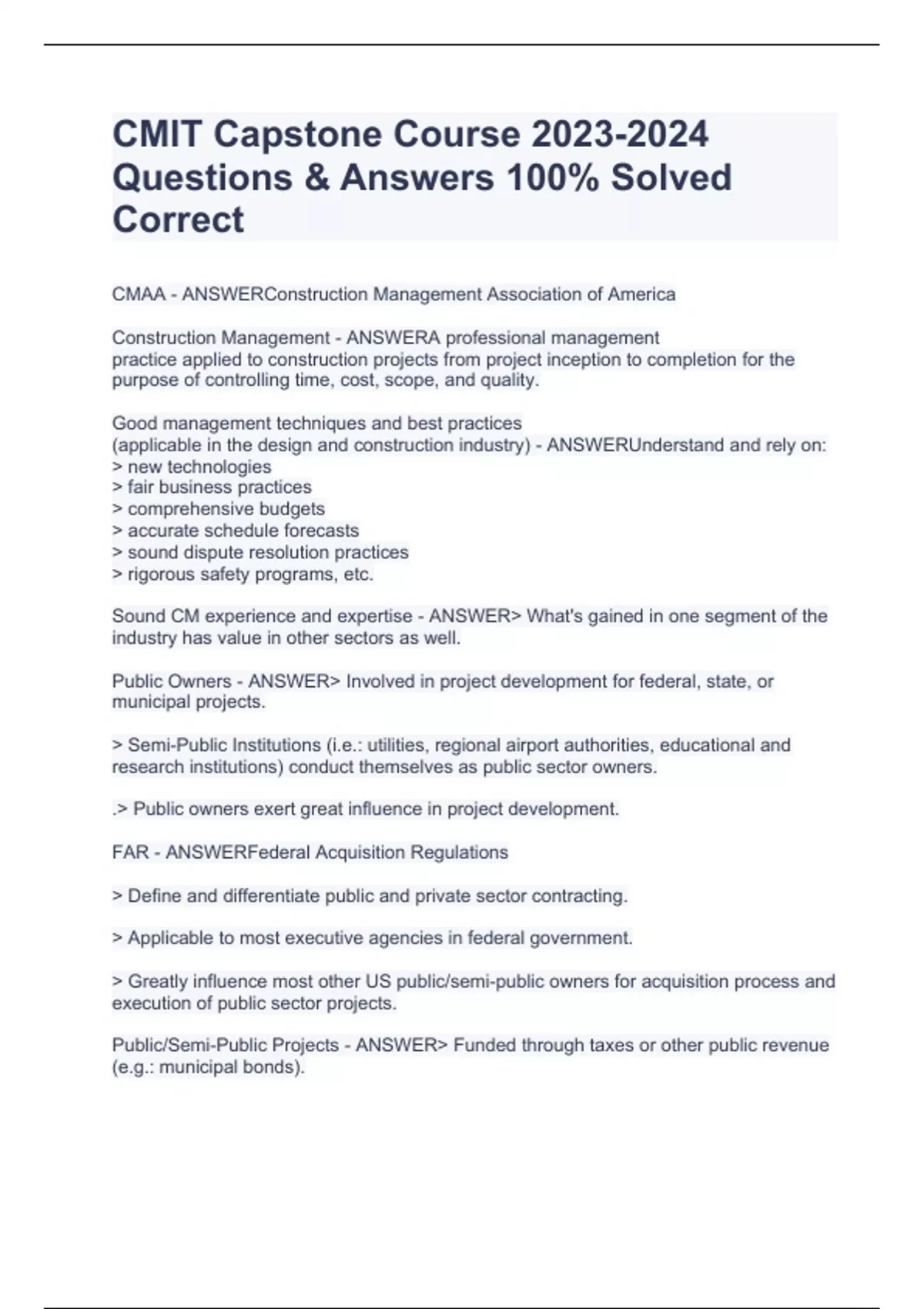 CMIT Capstone Course Questions & Answers 100% Solved Correct - CMIT ...