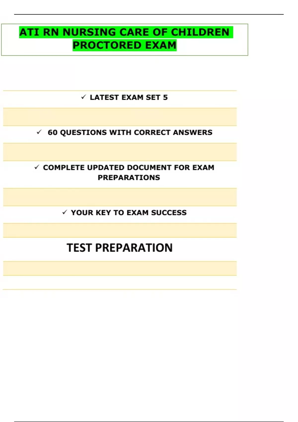 ATI NURSING CARE OF CHILDREN PROCTORED EXAM Latest Version 5 / Set 5 ...