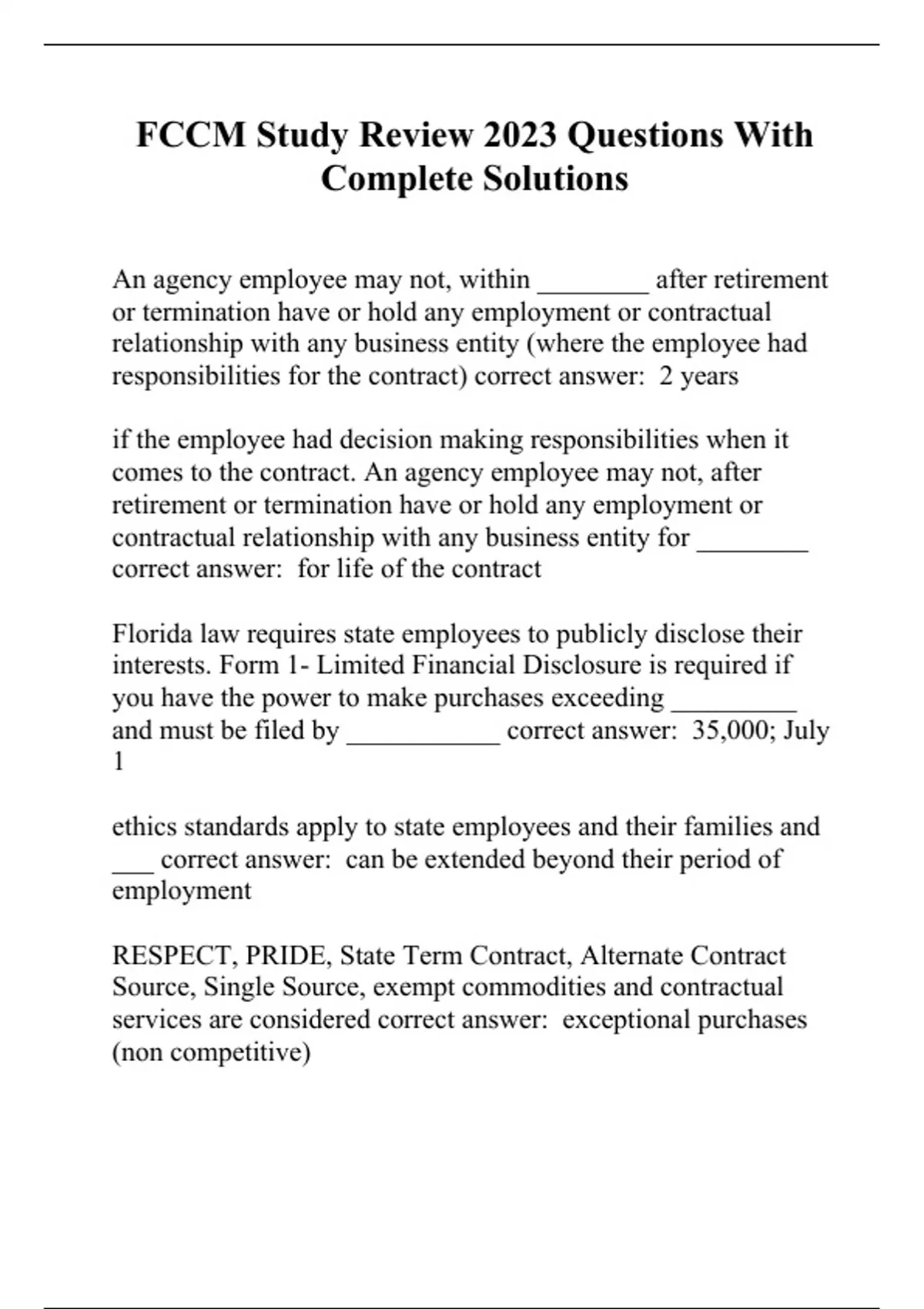 FCCM Study Review 2023 Questions With Complete Solutions - FCCM - Stuvia UK