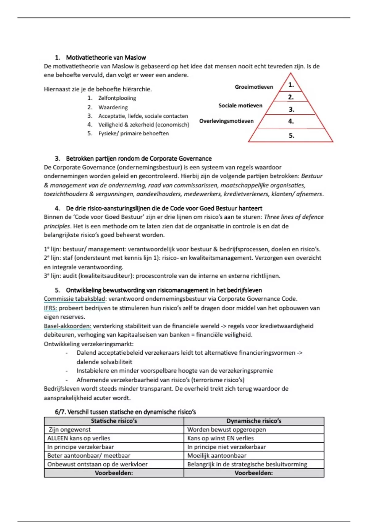 Samenvatting risicomanagement volgens de toetsmatrijs (compleet ...