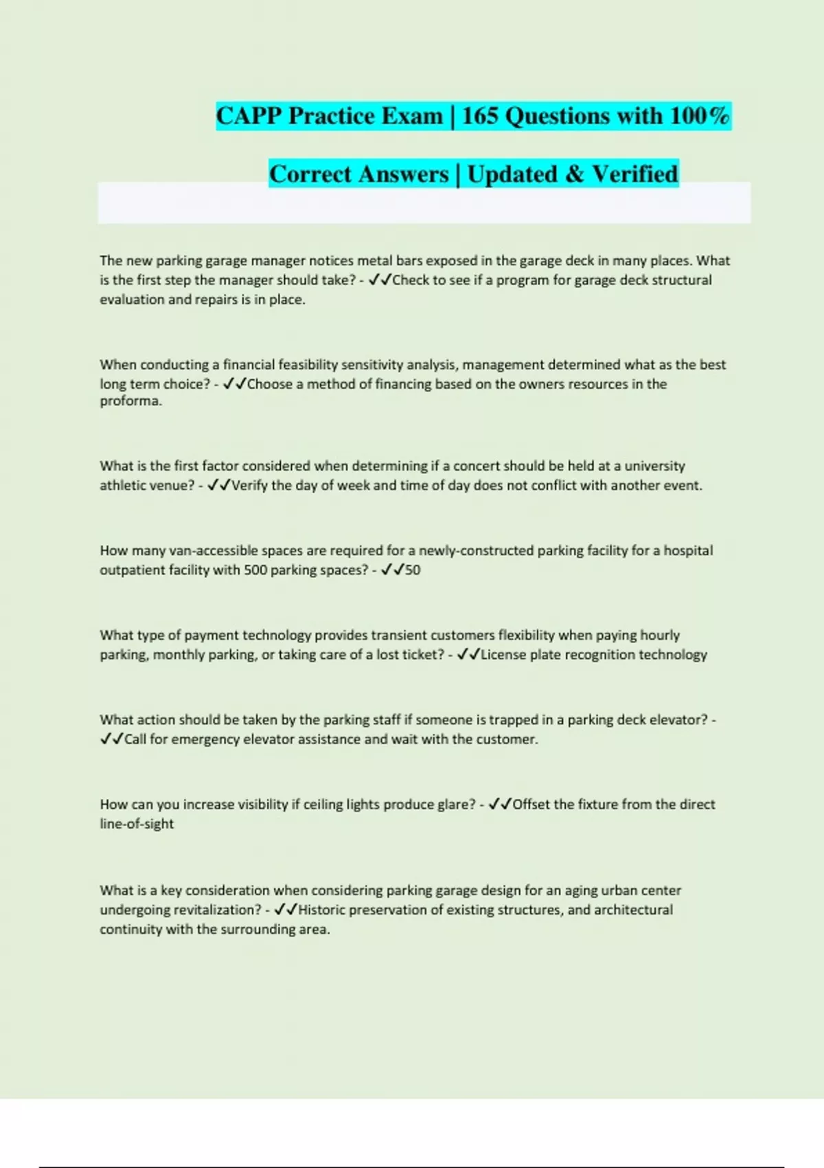 Capp Practice Exam 165 Questions With 100 Correct Answers Updated And Verified Capp