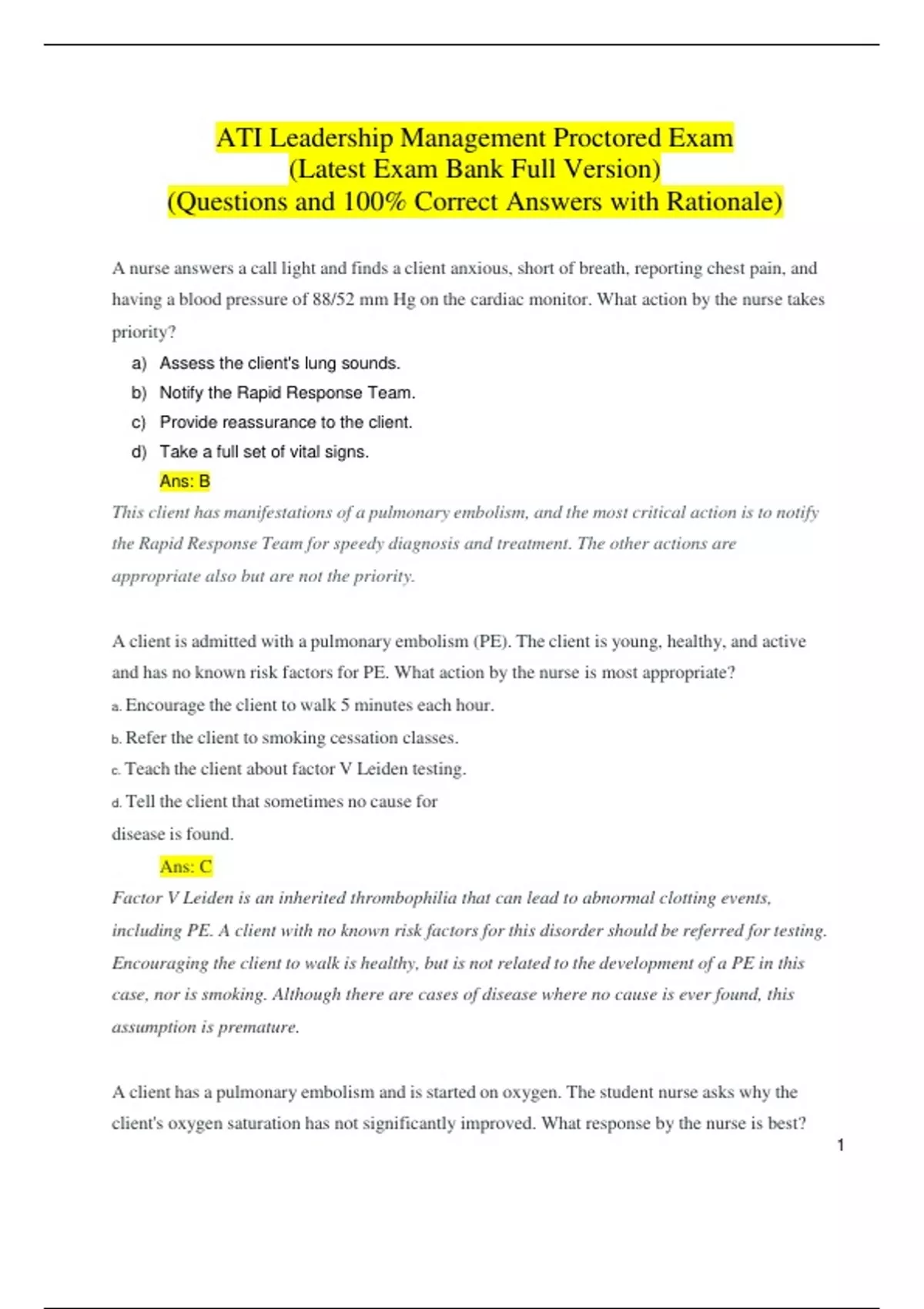 ATI Leadership Management Proctored Exam: Graded A+ Test Bank ...