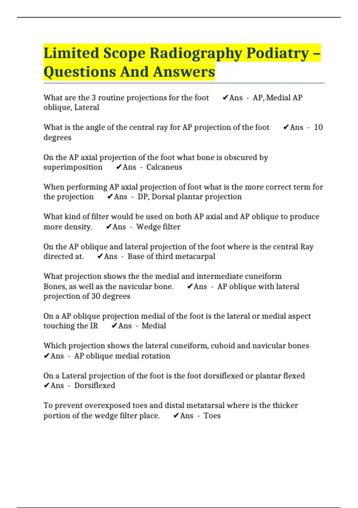 Limited Scope Radiography Podiatry – Questions And Answers - Limited ...