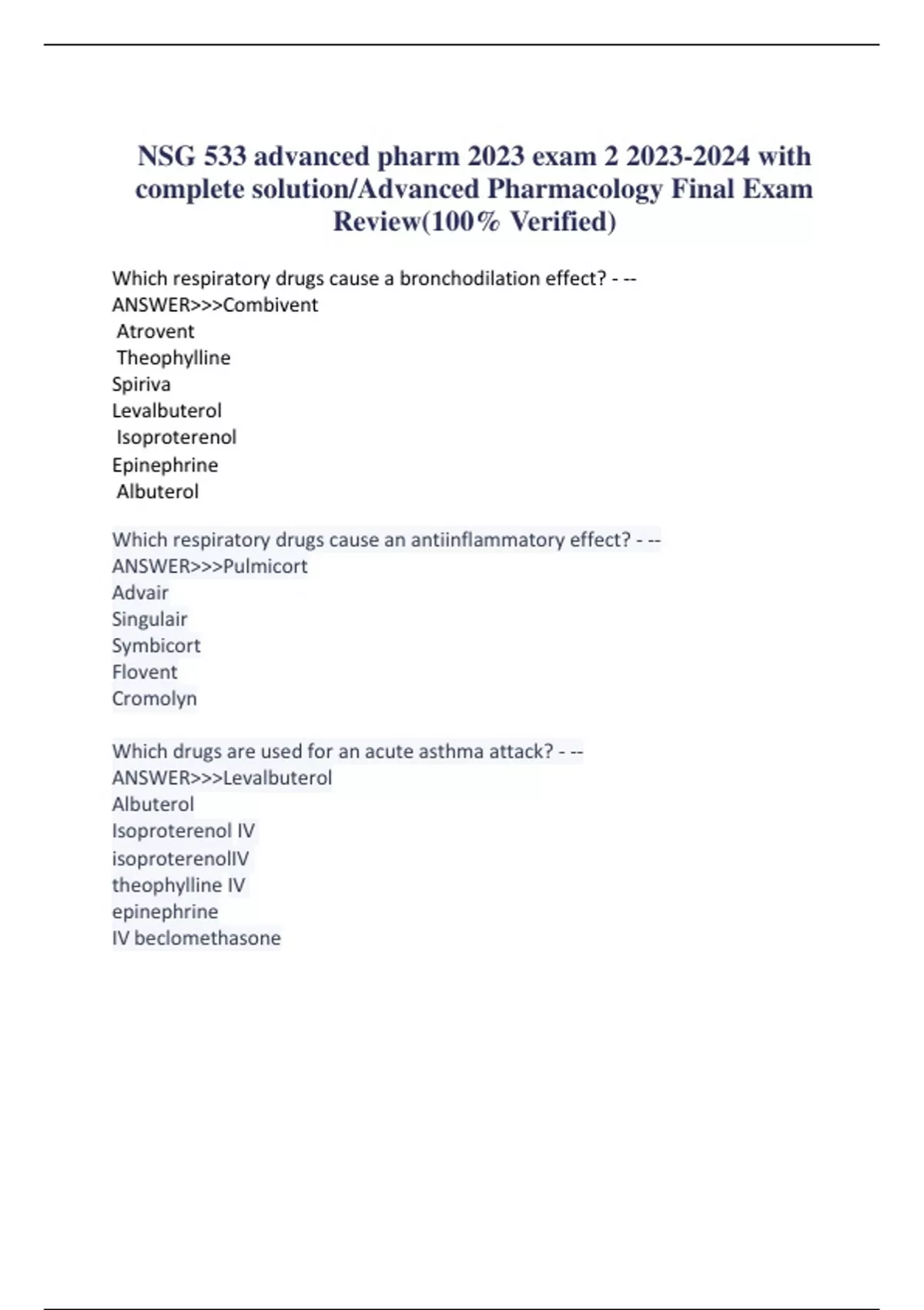 NSG 533 advanced pharm 2023 exam with complete solution/Advanced Pharmacology Final Exam Review ...