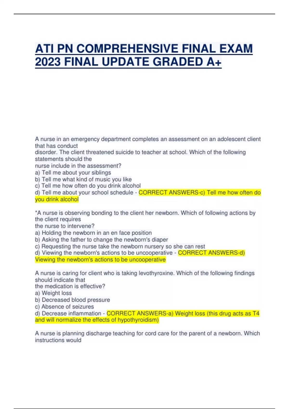 ATI PN COMPREHENSIVE FINAL EXAM 2023 FINAL UPDATE GRADED A+ - ATI PN ...
