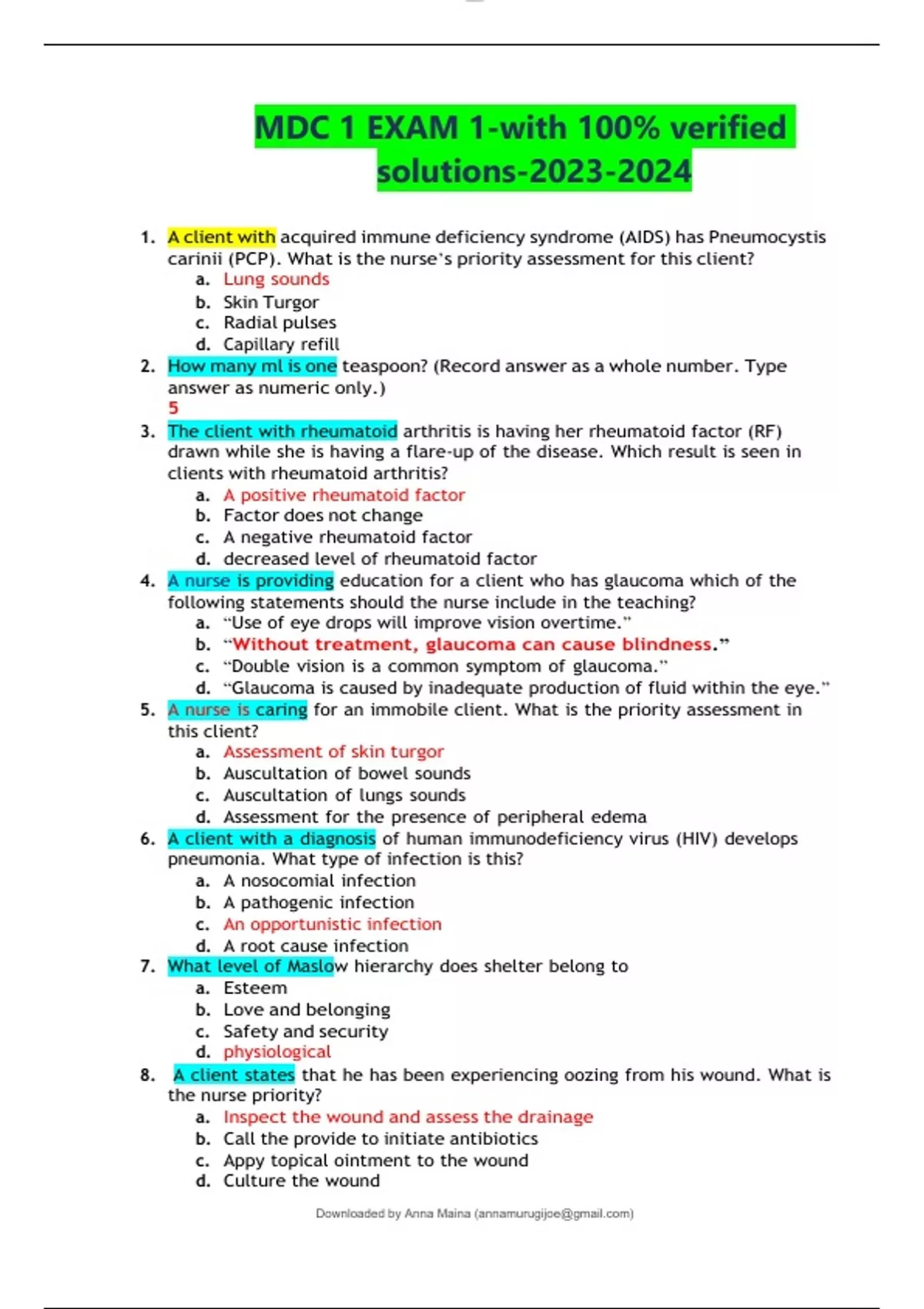 MDC 1 EXAM 1-with 100% verified solutions- - MDC 1 - Stuvia US