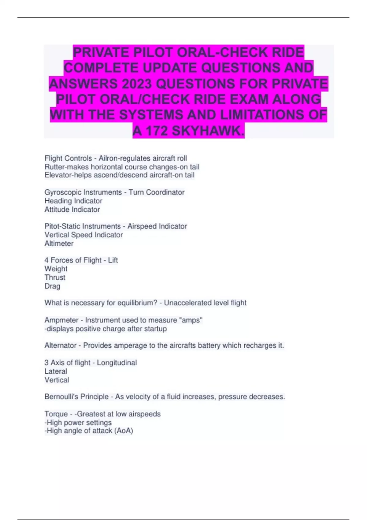PRIVATE PILOT TESTS EXAMS LATEST UDPATE COMBINED EXAMS WITH COMPLETE ...
