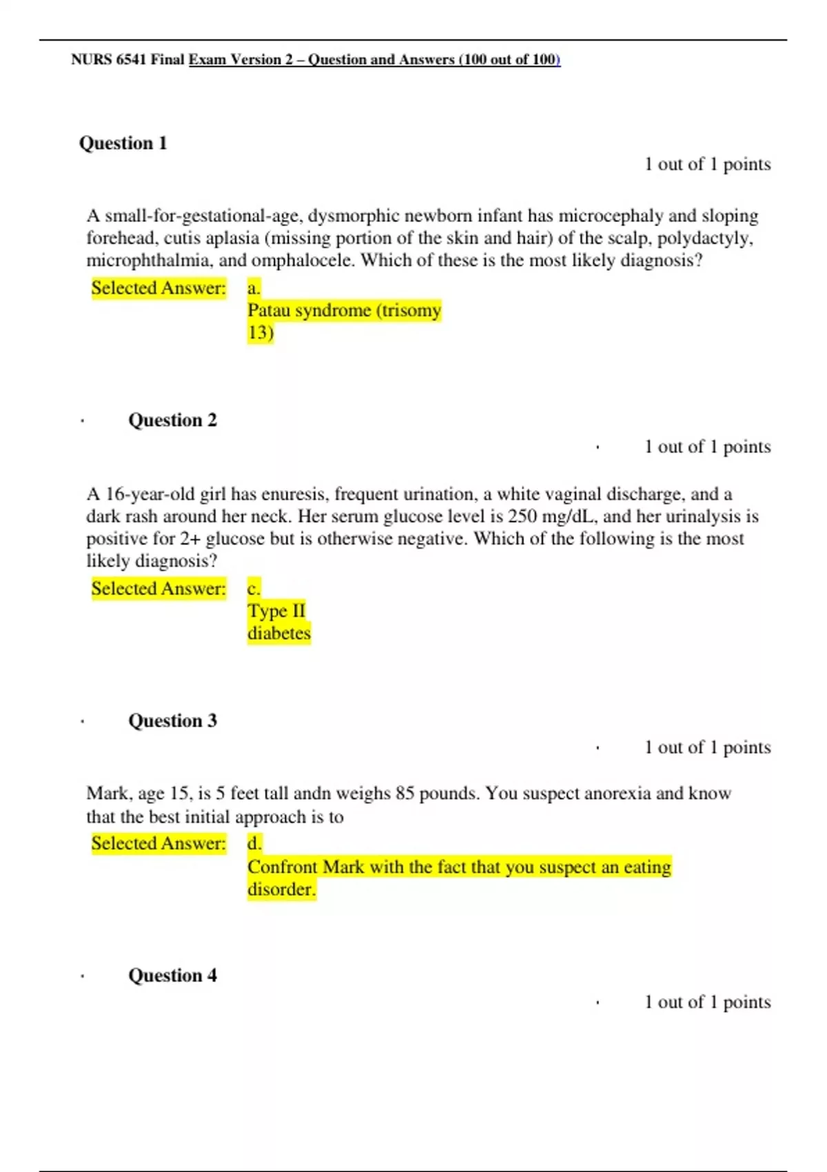 NURS 6541 Final Exam Version 2 – Question and Answers (100 out of 100 ...