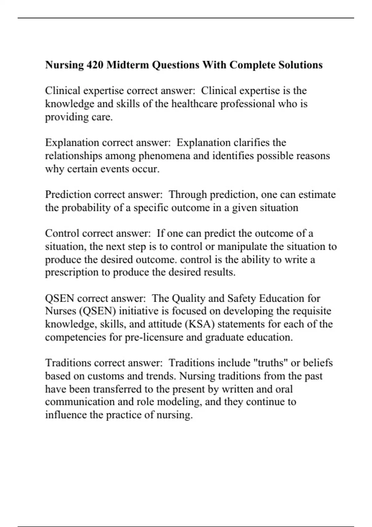 Nursing 420 Midterm Questions With Complete Solutions Nurs 420 Stuvia Us