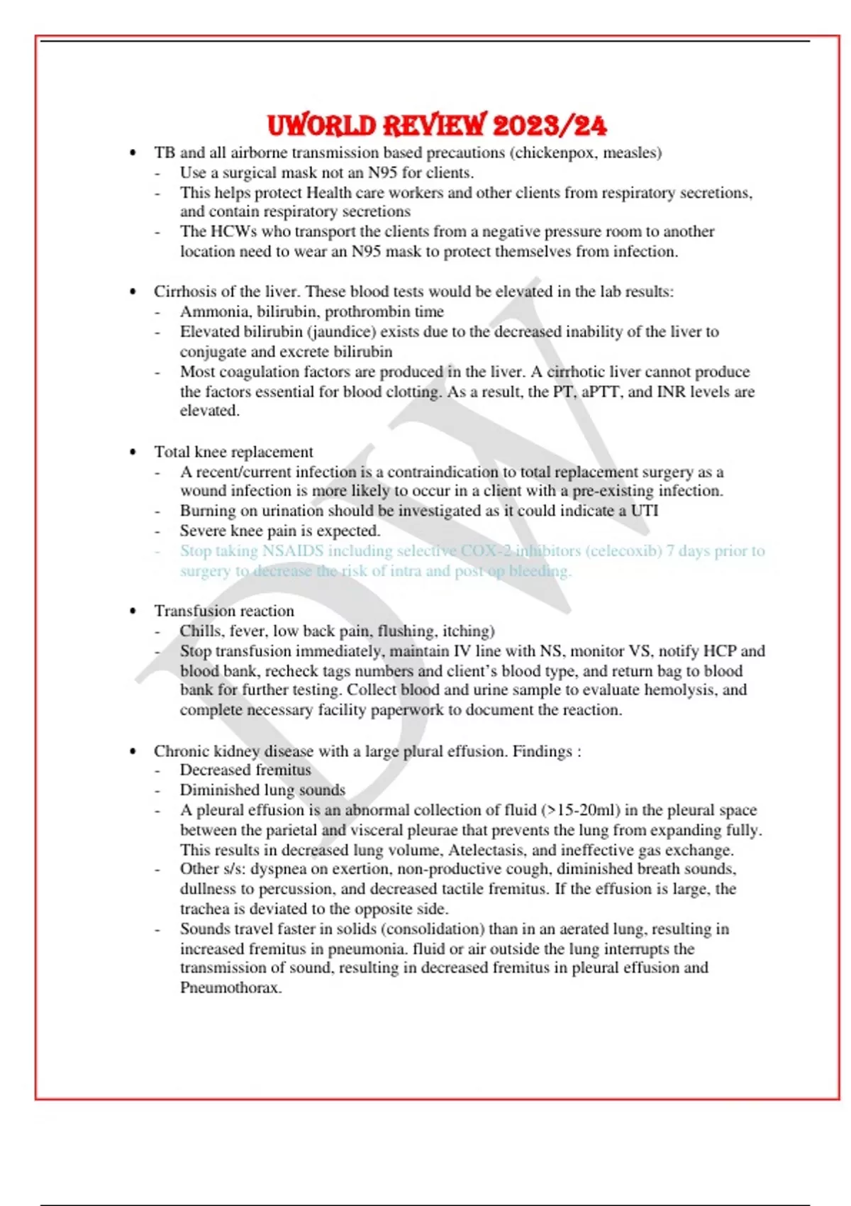 UWORLD REVIEW 2023/24 - Health Care - Stuvia US