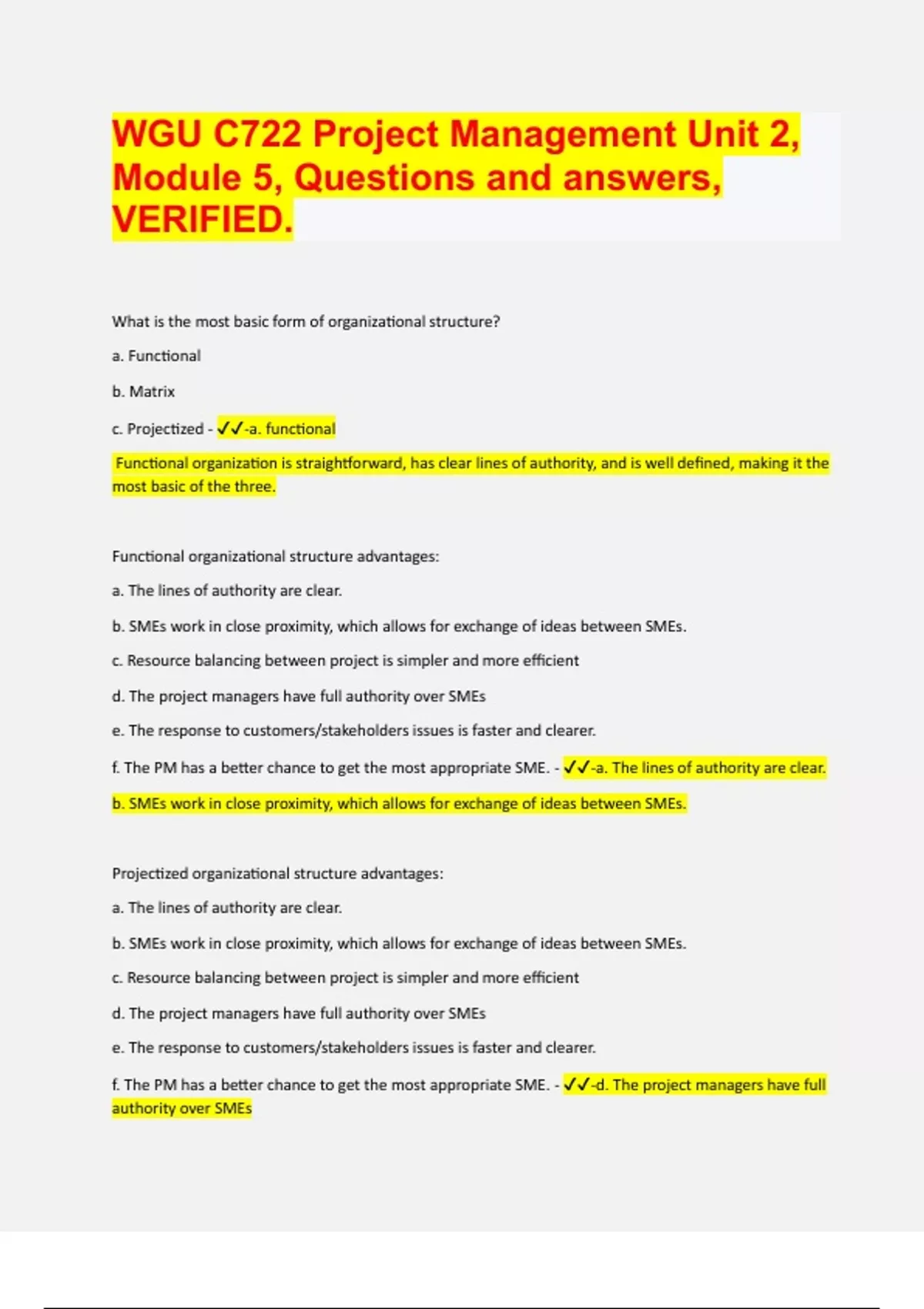 WGU C722 Project Management Unit 2, Module 5, Questions and answers, VERIFIED 2024 - WGU C722 ...