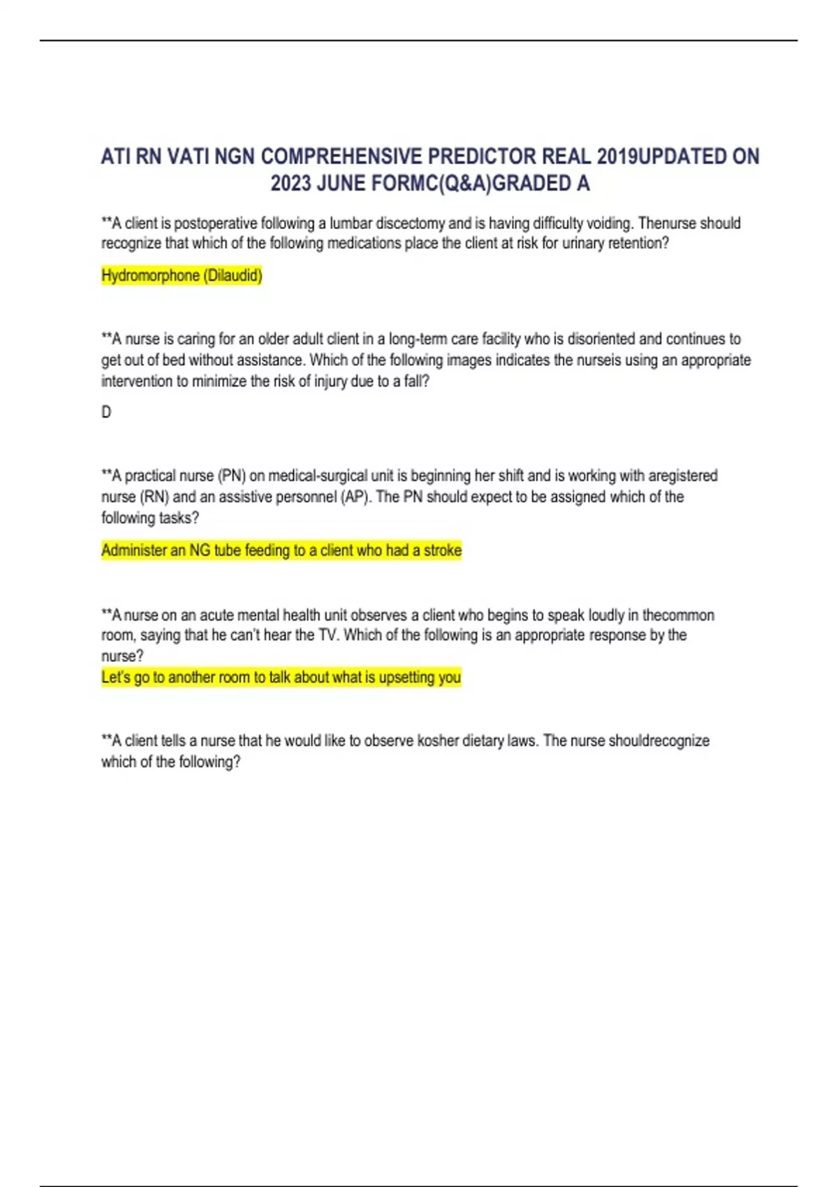 ATI RN VATI NGN COMPREHENSIVE PREDICTOR REAL 2019UPDATED ON 2023 JUNE ...