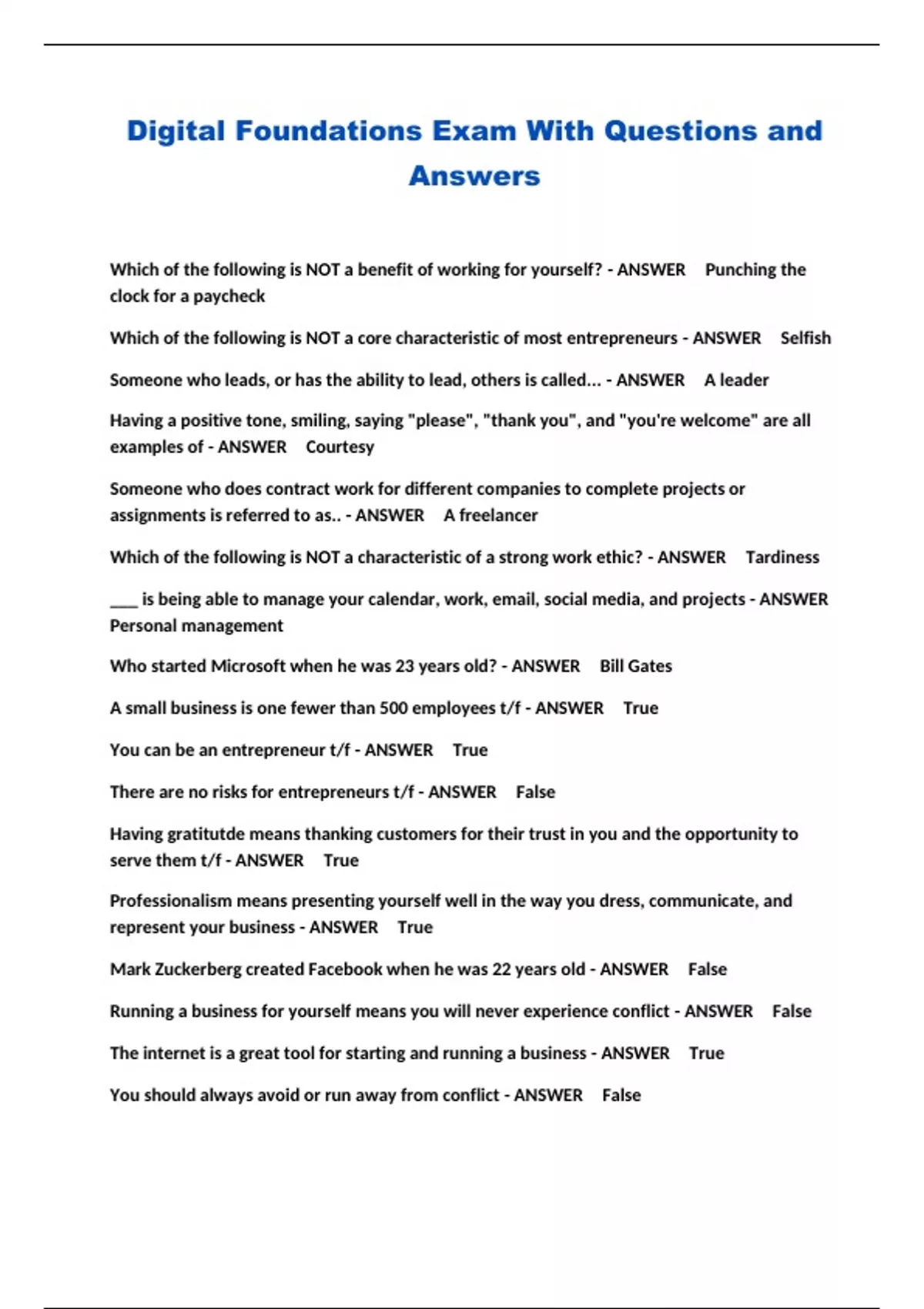 Digital Foundations Exam With Questions And Answers Digital Foundations Stuvia Us