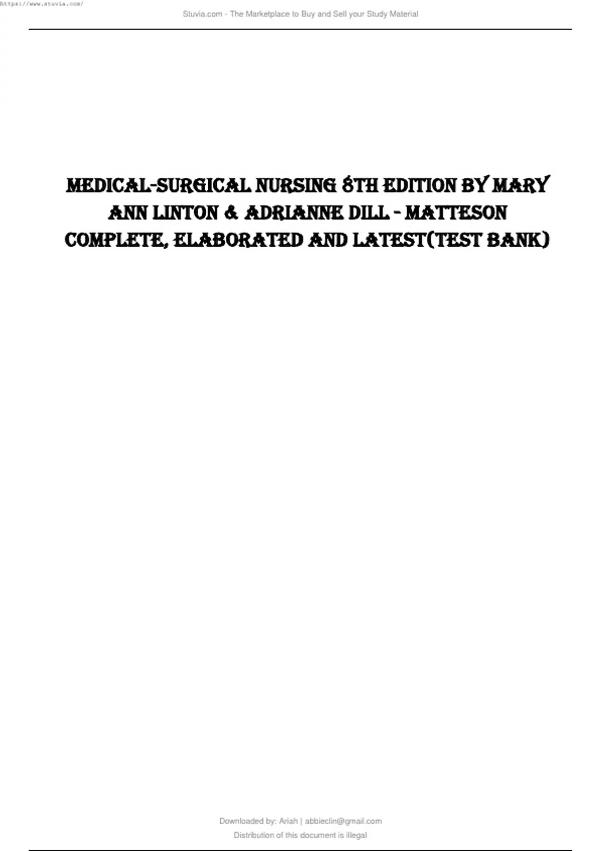 Medical-Surgical Nursing 8th Edition by Mary Ann Linton & Adrianne Dill ...
