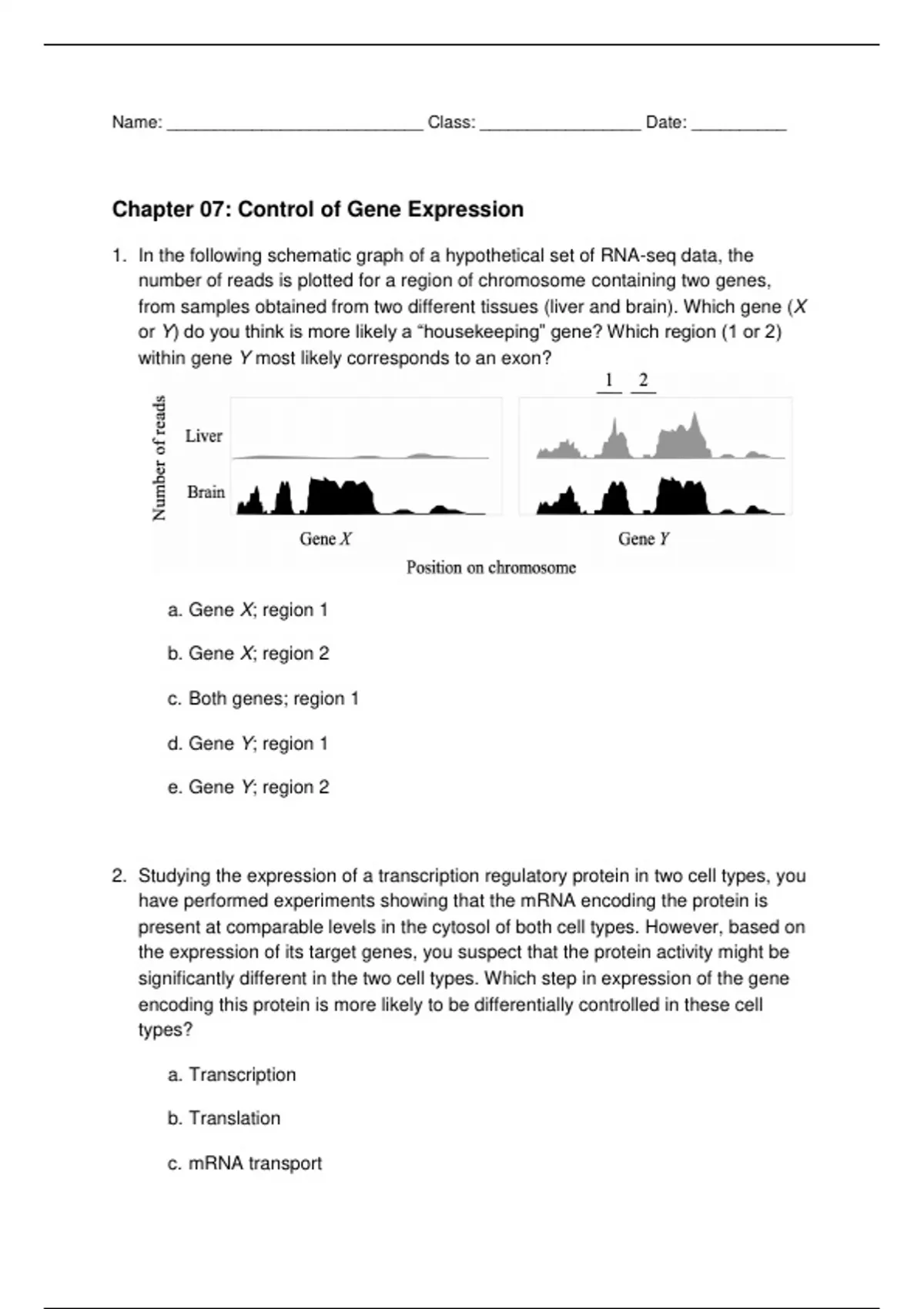 Chapter 07: Control of Gene Expression TEST BANK MOLECULAR BIOLOGY OF ...