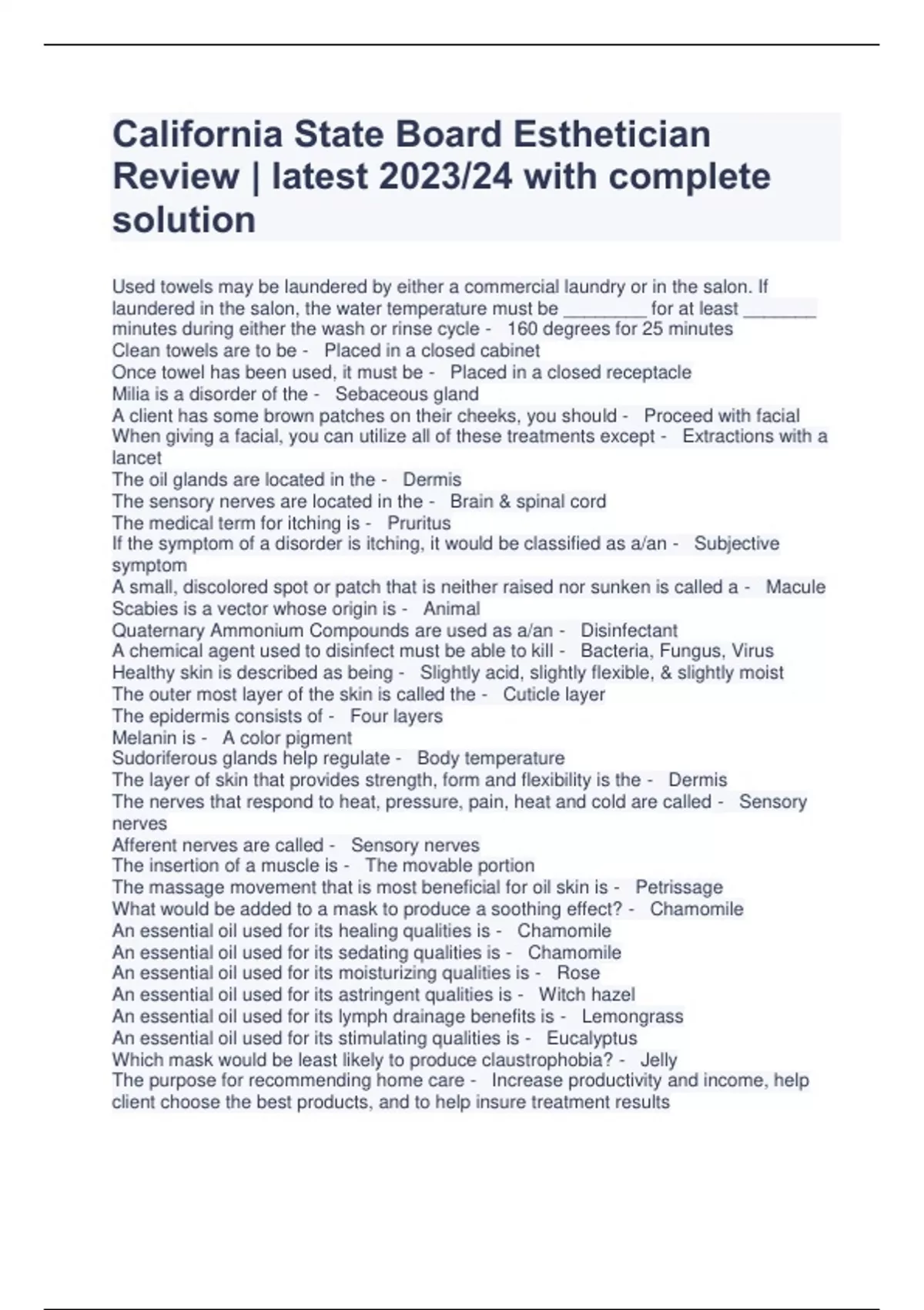 California State Board Esthetician Review | latest 2023/24 with ...