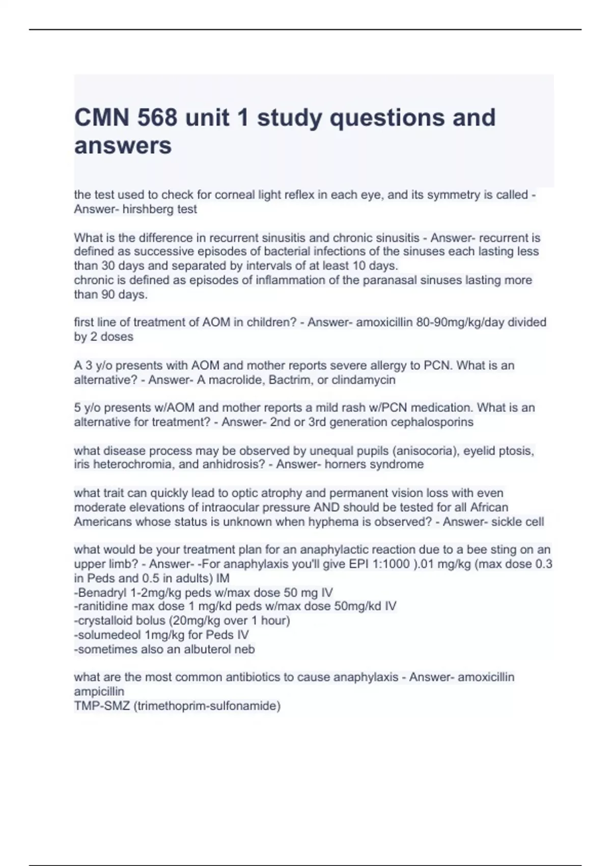 CMN 568 unit 1 study questions and answers - CMN 568 - Stuvia US