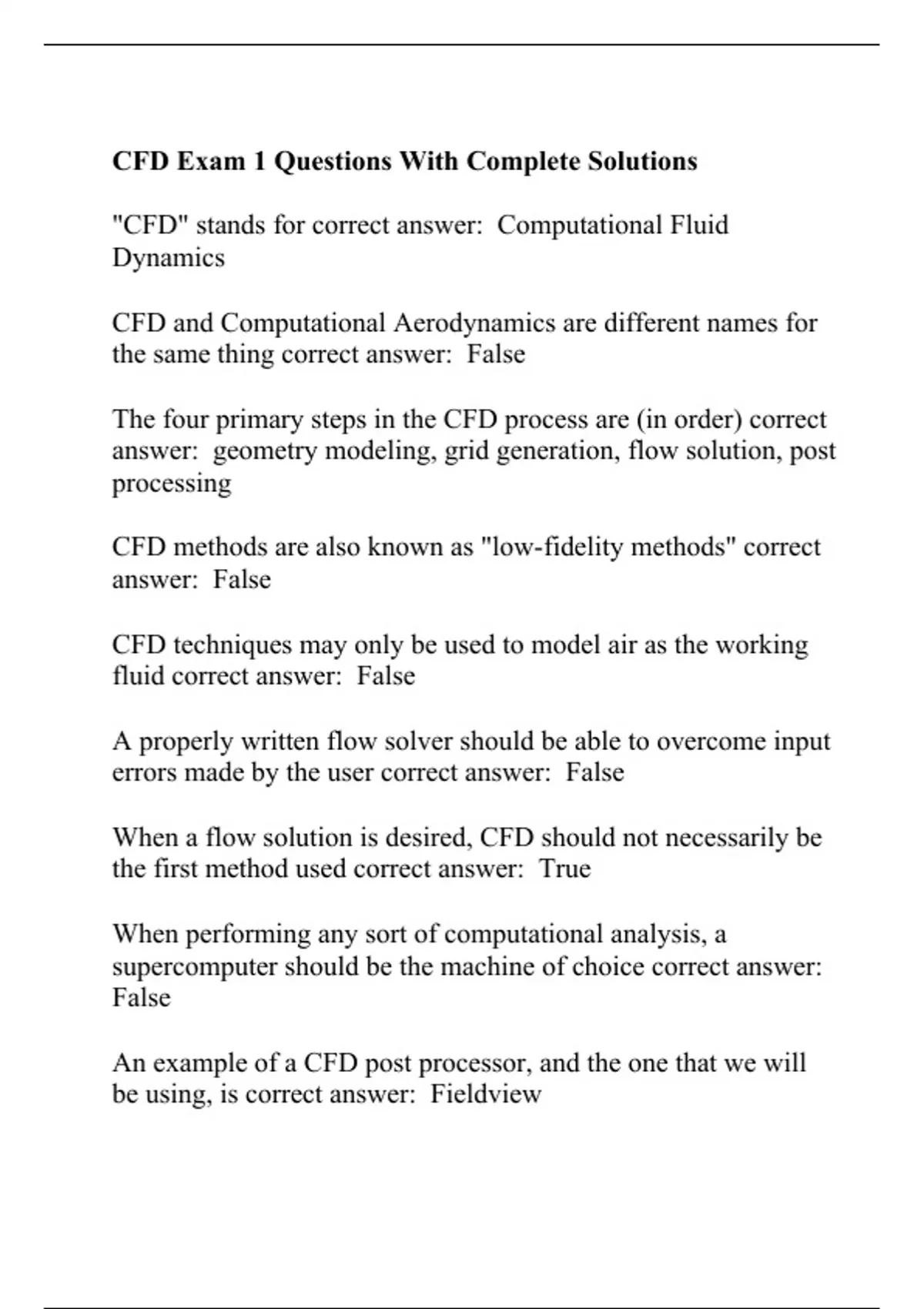 CFD Exam 1 Questions With Complete Solutions - CFD - Stuvia US