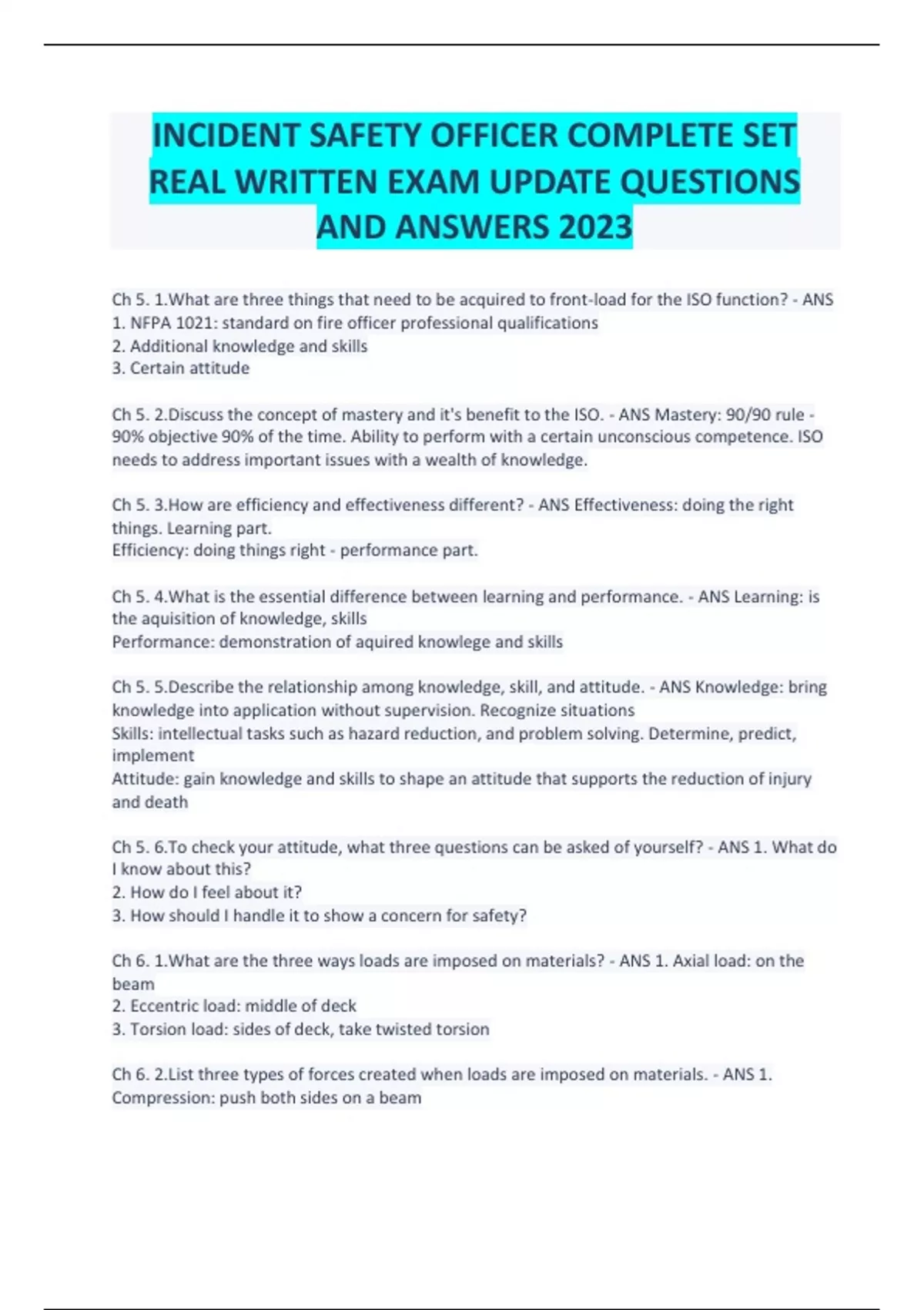 INCIDENT SAFETY OFFICER COMPLETE SET REAL WRITTEN EXAM UPDATE QUESTIONS ...