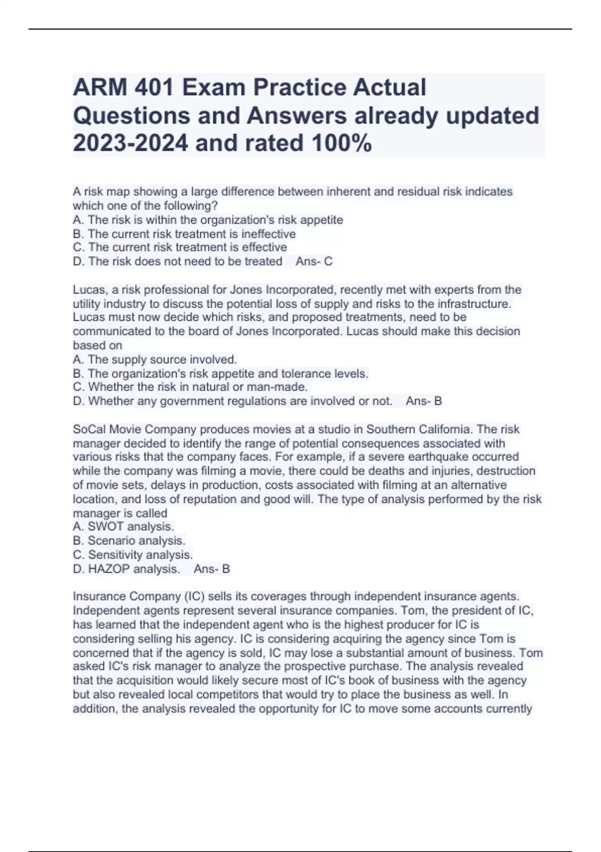ARM 401 Exam Practice Actual Questions and Answers already updated and ...