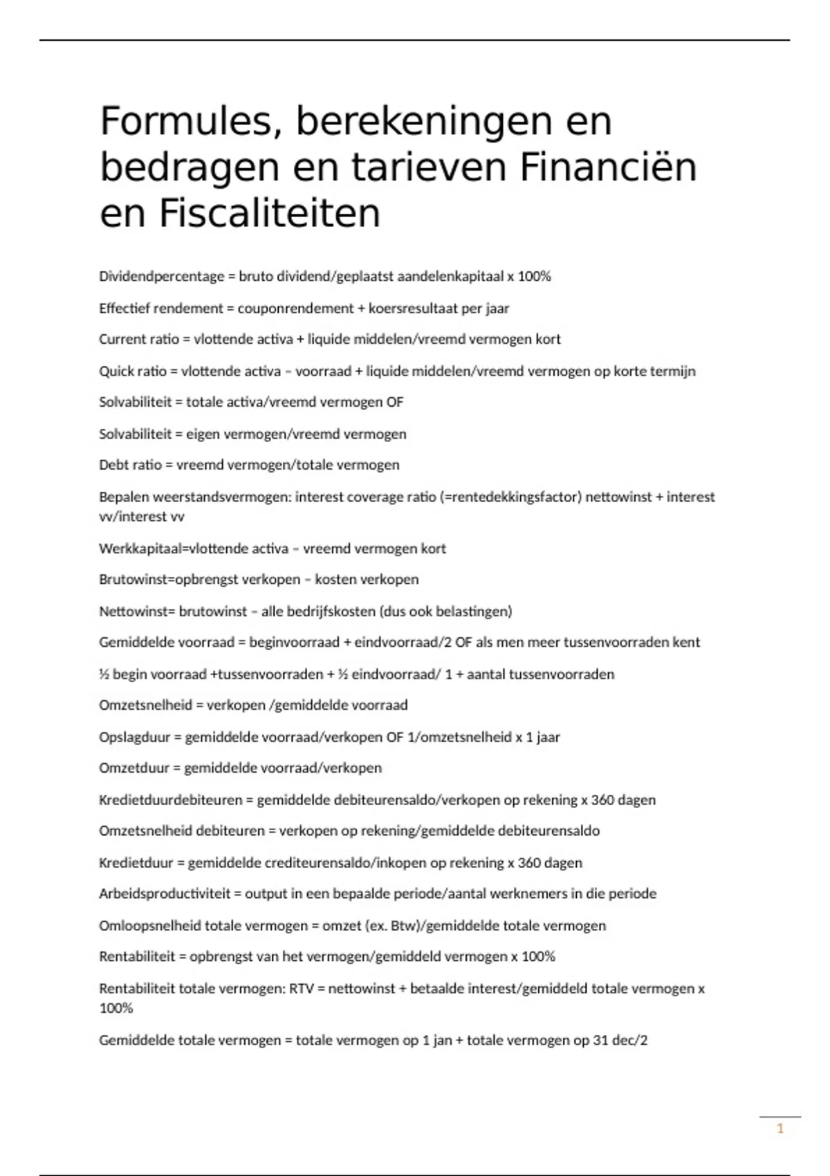 Samenvatting Overzicht van formules, berekeningen, bedragen en tarieven ...