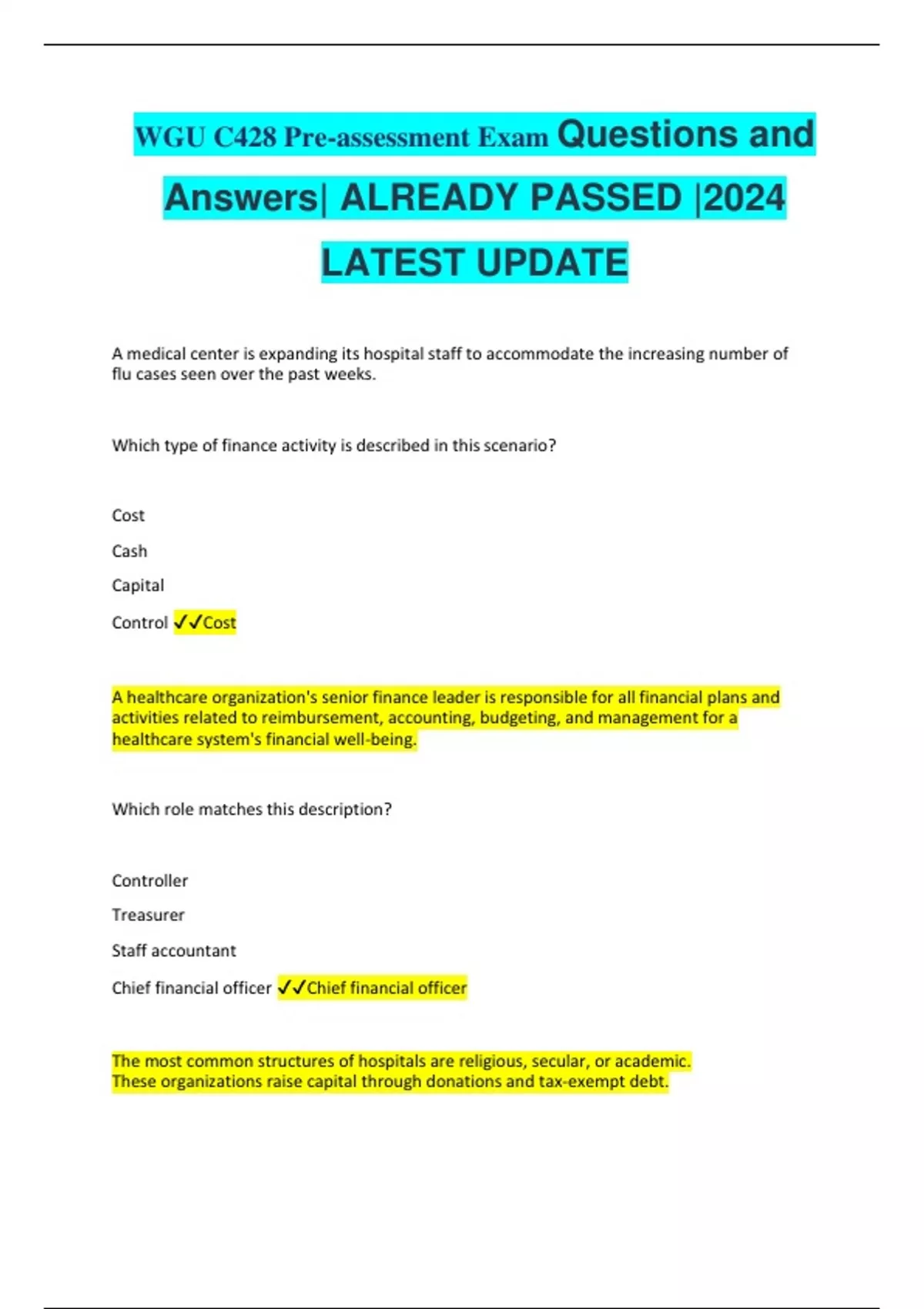 WGU C428 Pre-assessment Exam Questions and Answers| ALREADY PASSED ...