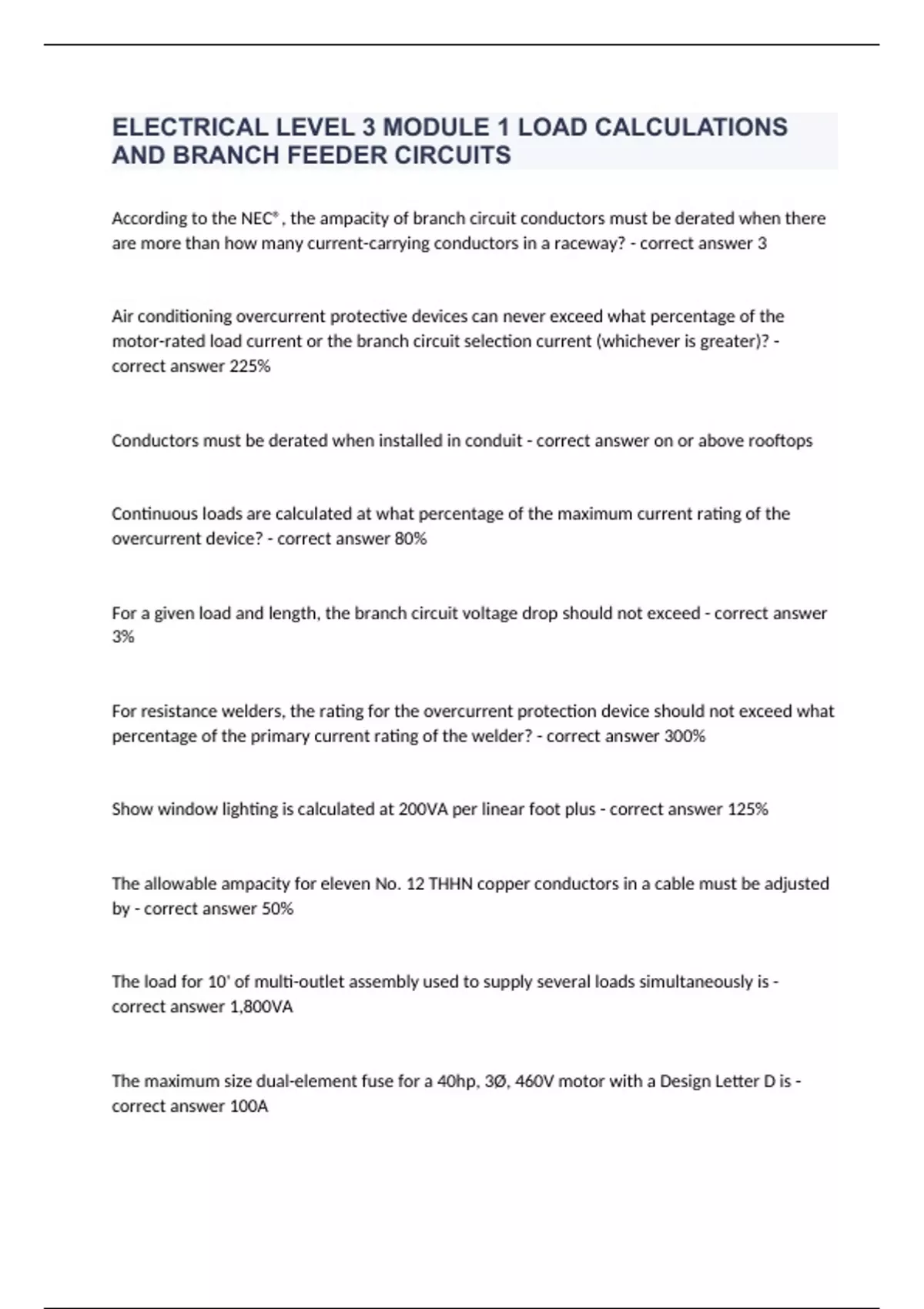 ELECTRICAL LEVEL 3 MODULE 1 LOAD CALCULATIONS AND BRANCH FEEDER ...