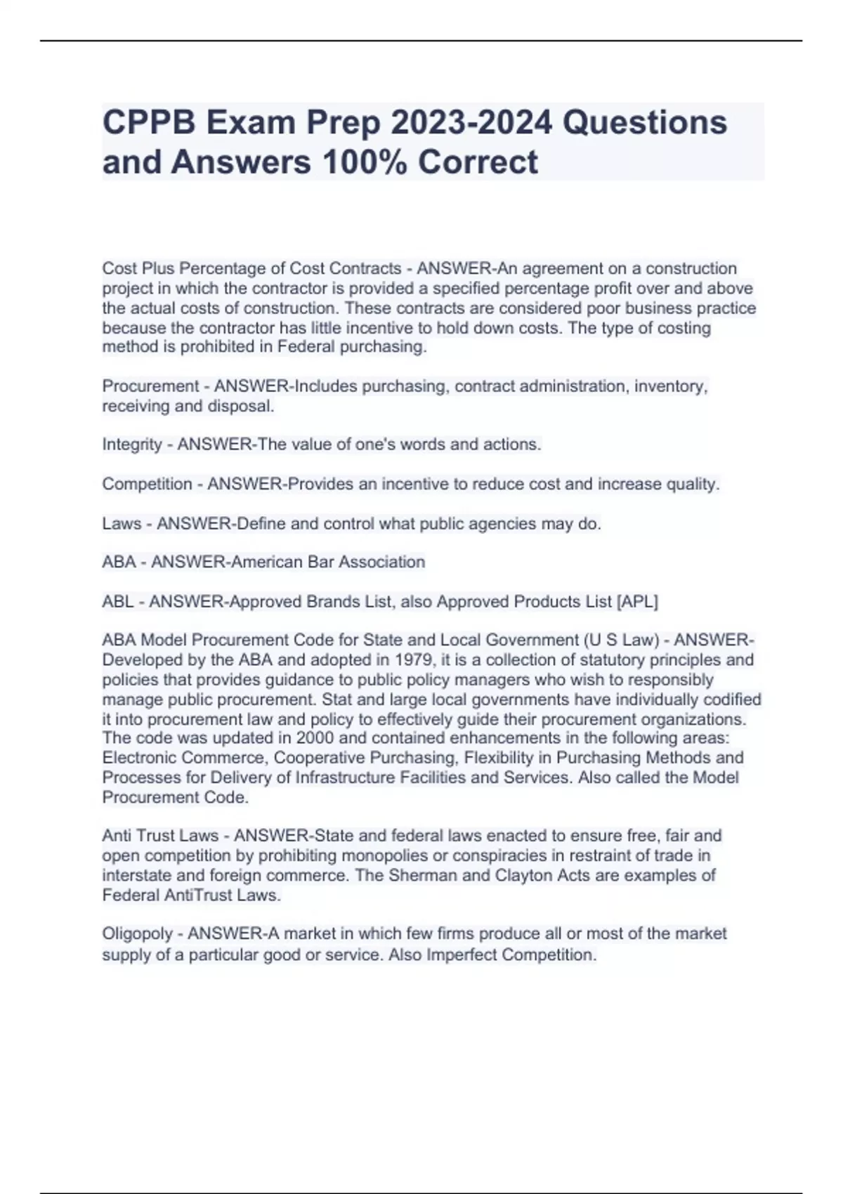 Cppb Exam Prep Questions And Answers 100 Correct Cppb Stuvia Us