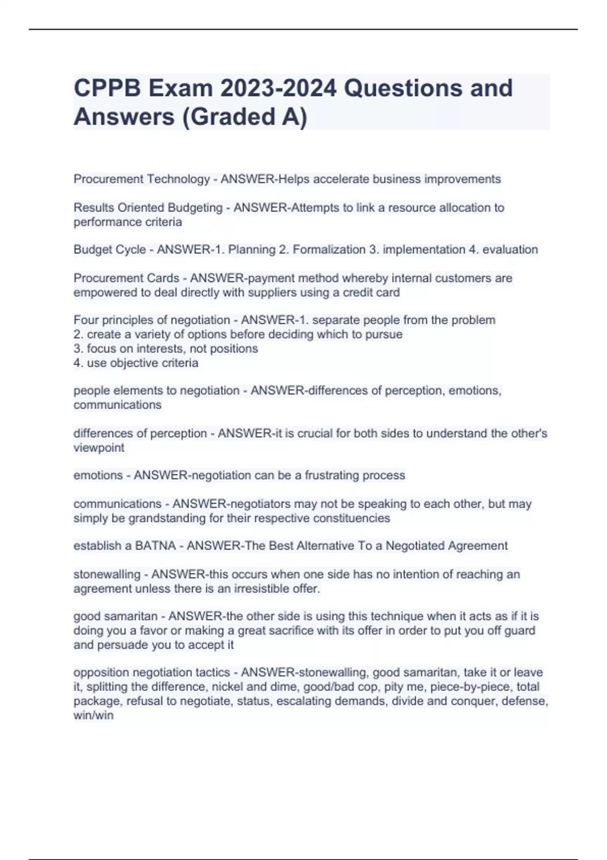 CPPB Exam Questions and Answers (Graded A) - CPPB - Stuvia US