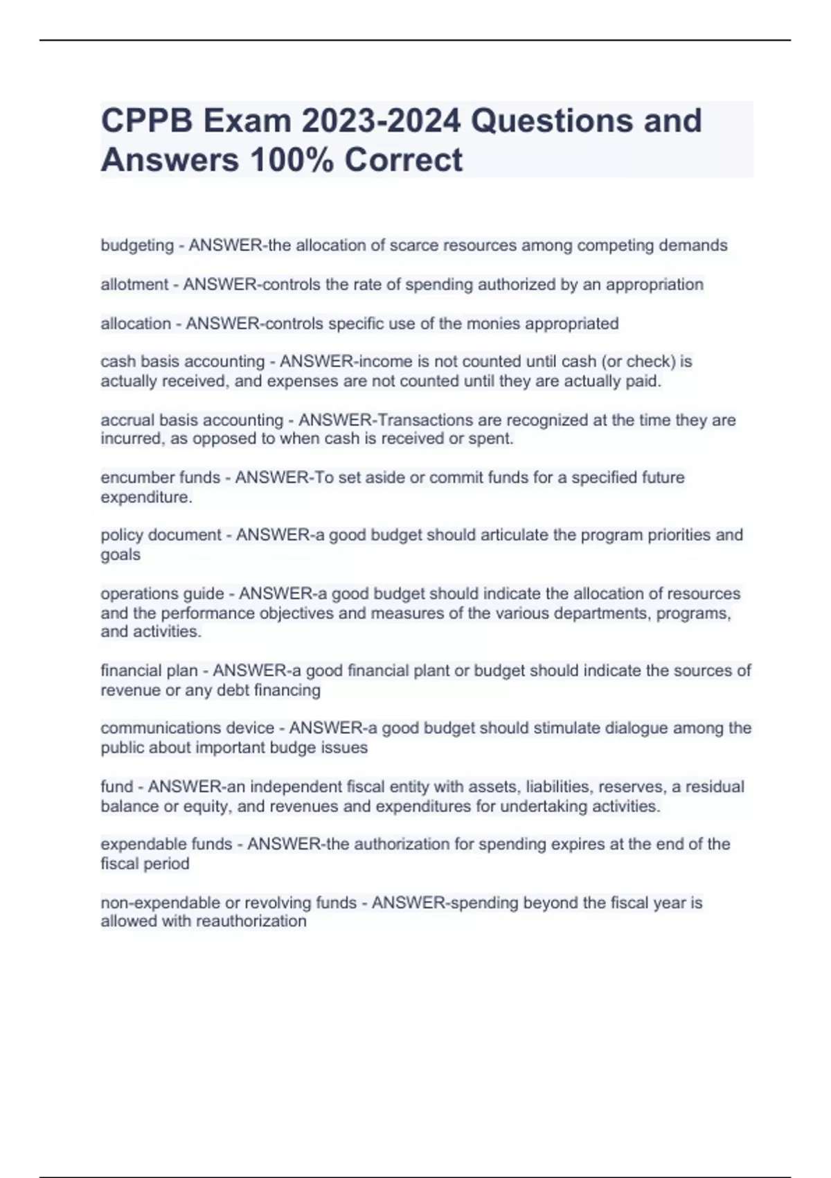 CPPB Exam Questions and Answers 100% Correct - CPPB - Stuvia US