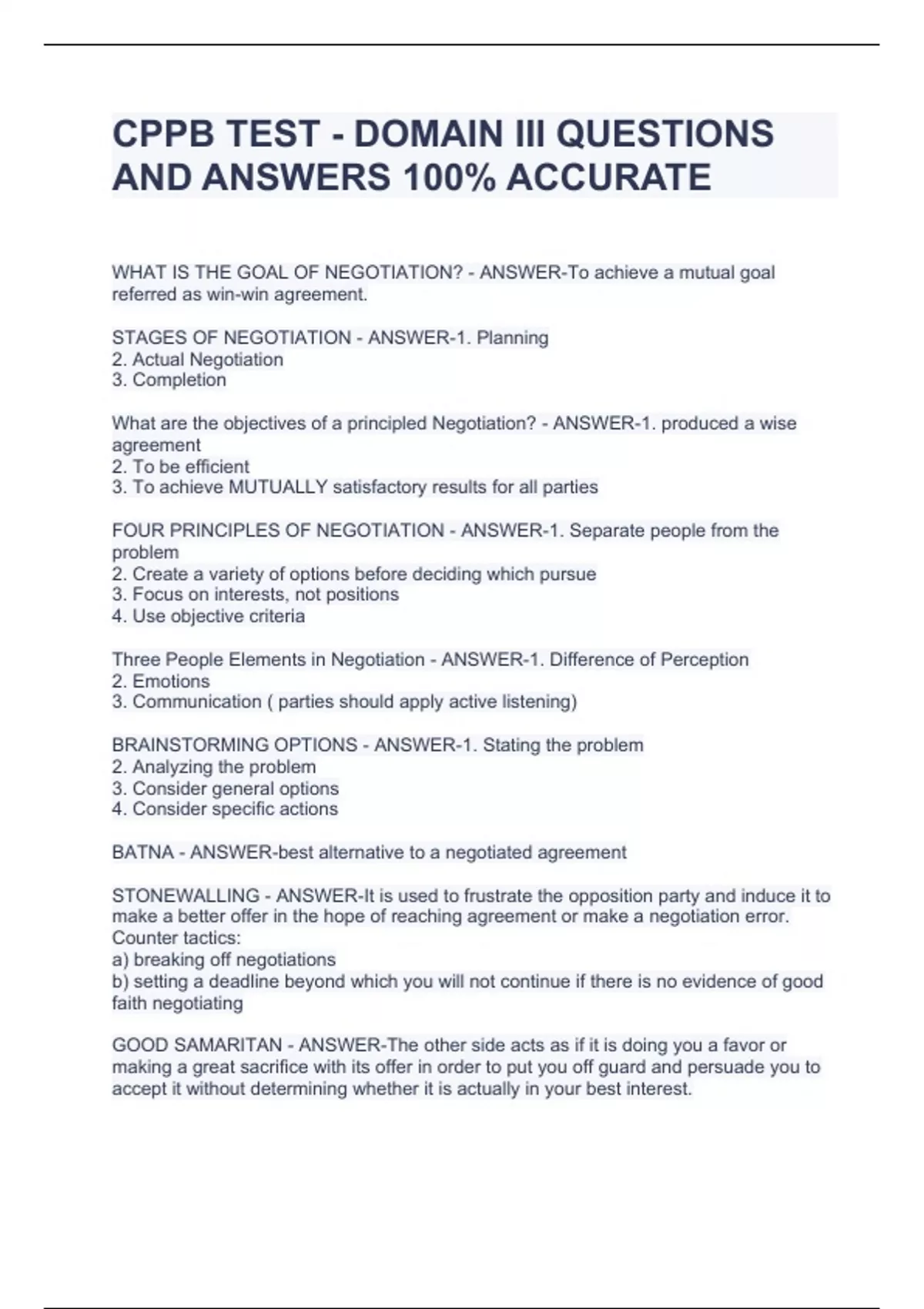 Cppb Test Domain Iii Questions And Answers 100 Accurate Cppb Stuvia Us