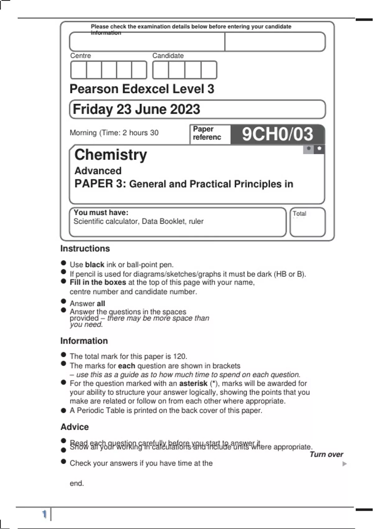 Pearson Edexcel Chemistry Advanced PAPER 3 General and Practical ...