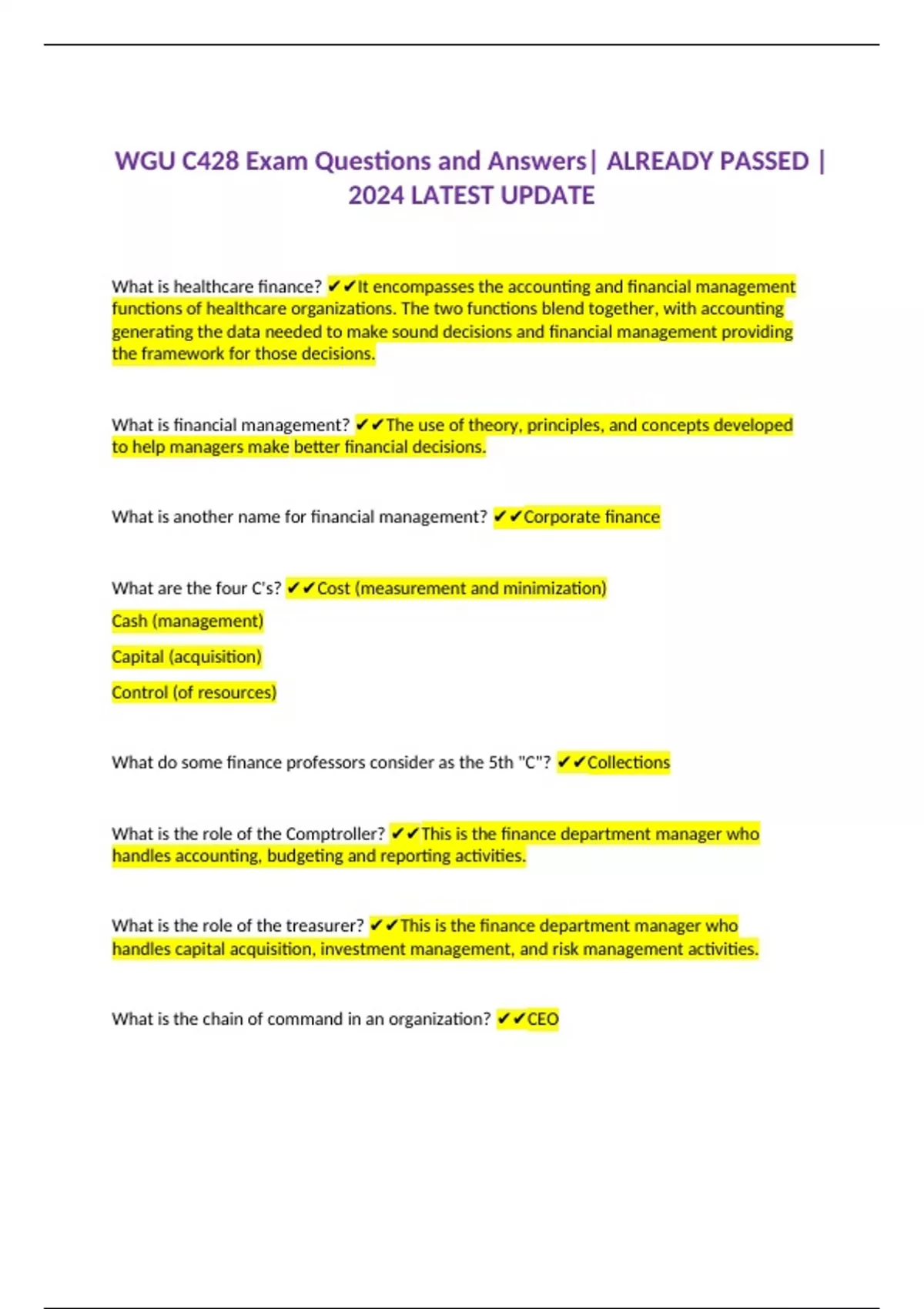 WGU C428 Exam Questions and Answers| ALREADY PASSED |2024 LATEST UPDATE ...