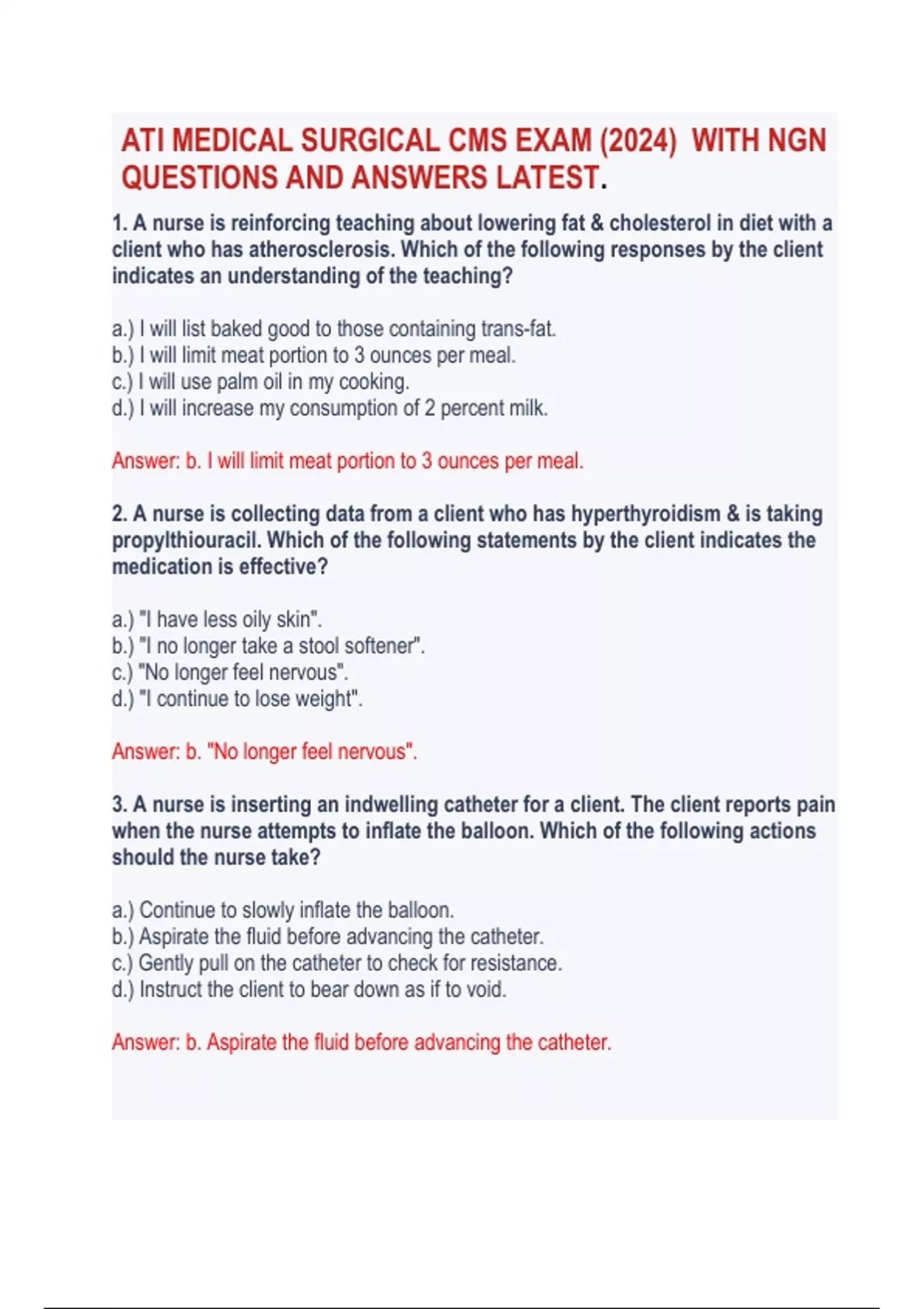 ATI MEDICAL SURGICAL CMS EXAM (2024) WITH NGN QUESTIONS AND ANSWERS ...