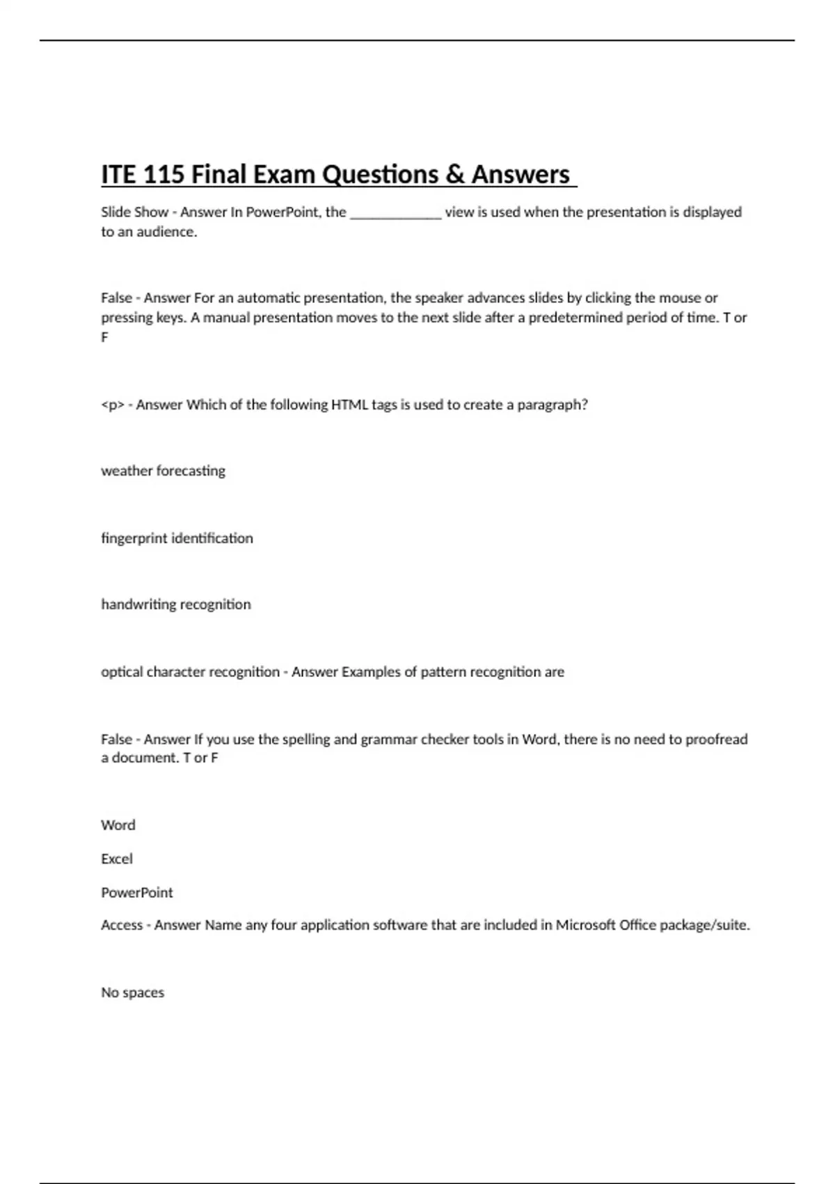 ITE 115 Final Exam Questions & Answers - ITE 115 - Stuvia US