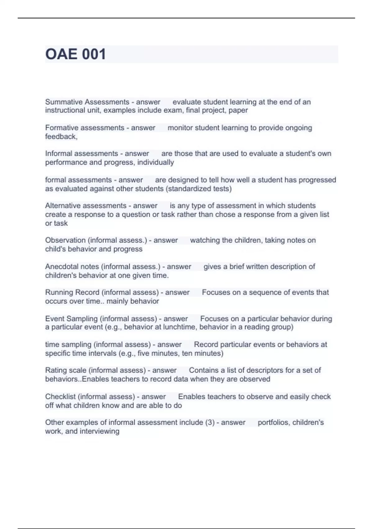 OAE 001 QUESTIONS WITH SOLUTIONS 2023 - OAE - Stuvia US