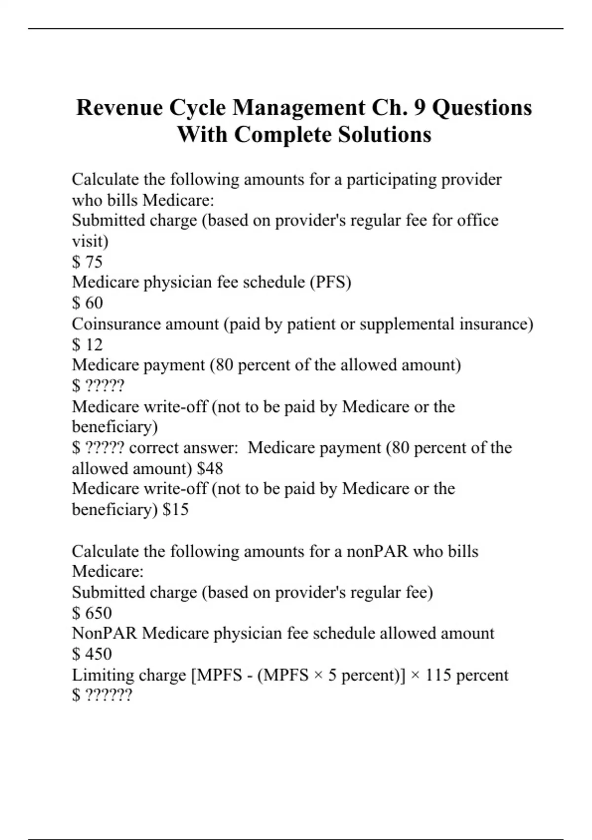Revenue Cycle Management Ch. 9 Questions With Complete Solutions ...