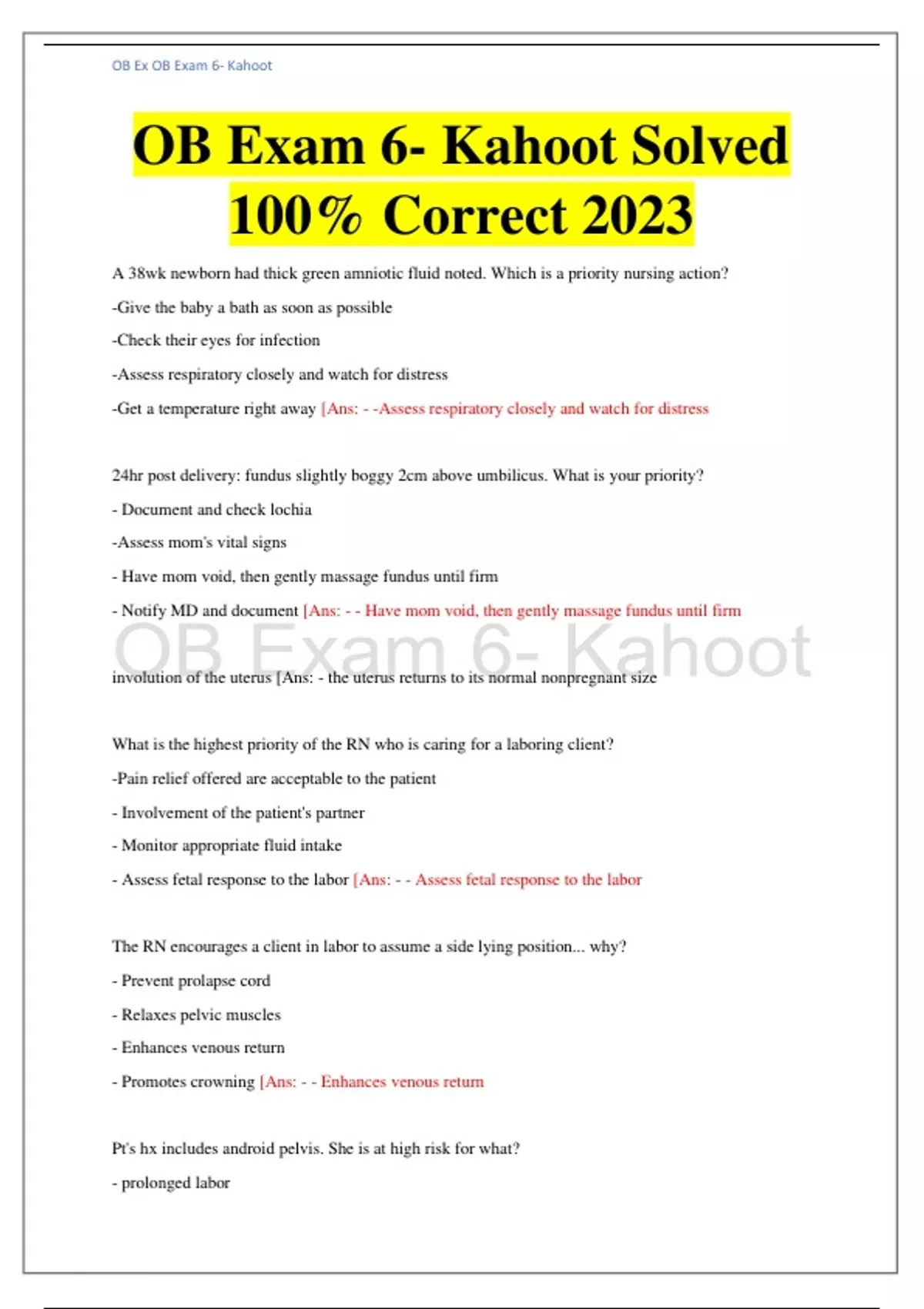 OB Exam 6- Kahoot Solved 100% Correct 2023 - OB - Stuvia US