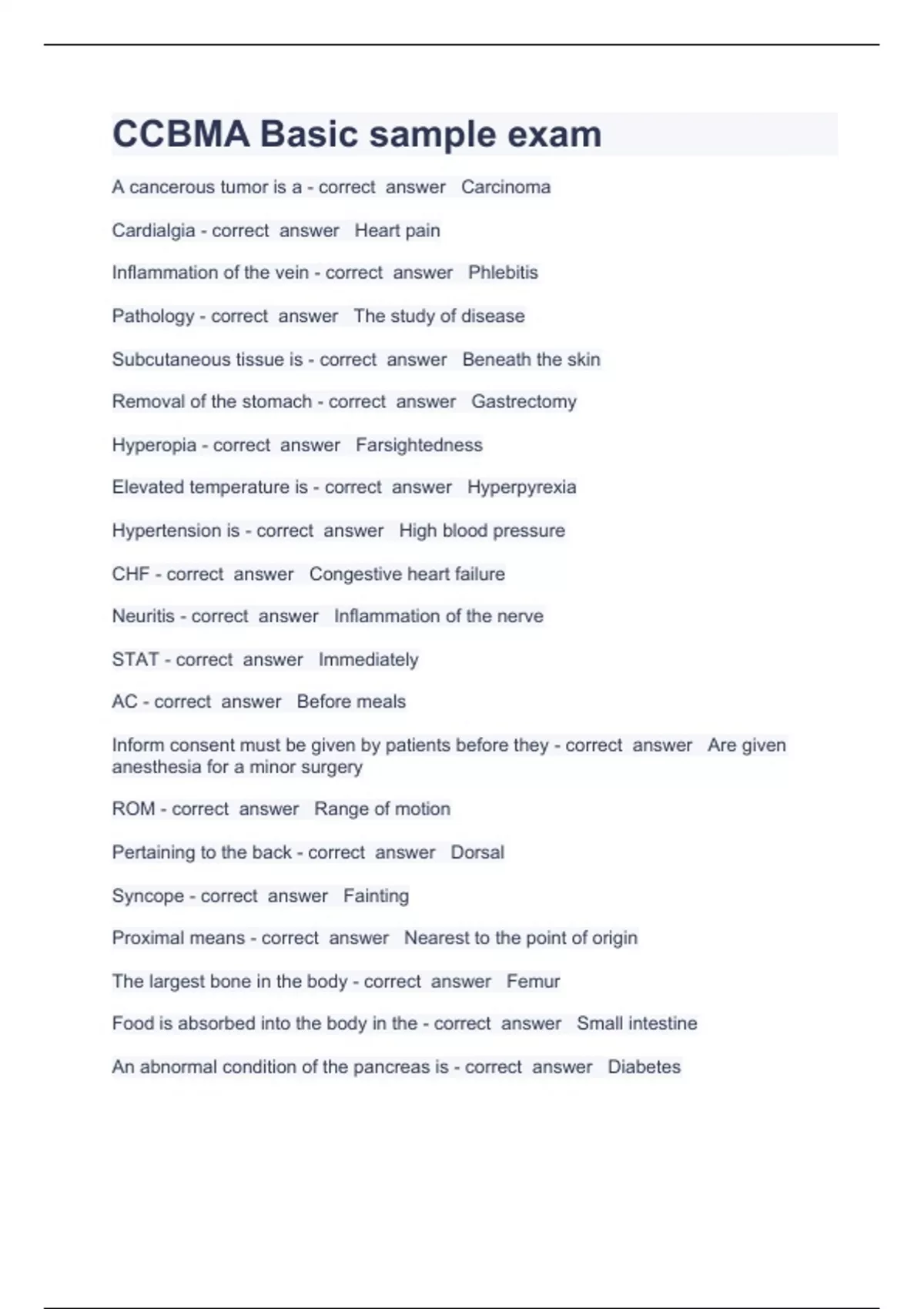 CCBMA Basic sample exam Question and answers correctly solved 2023 ...