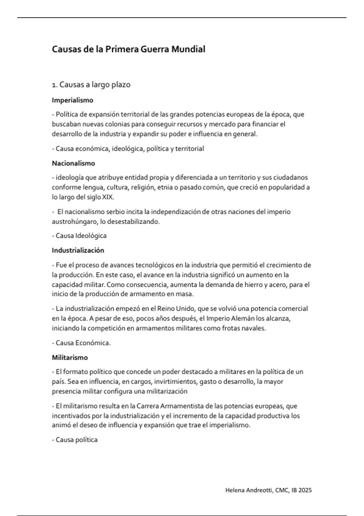 Class notes IB History - Causes, events and consequences of World War I ...