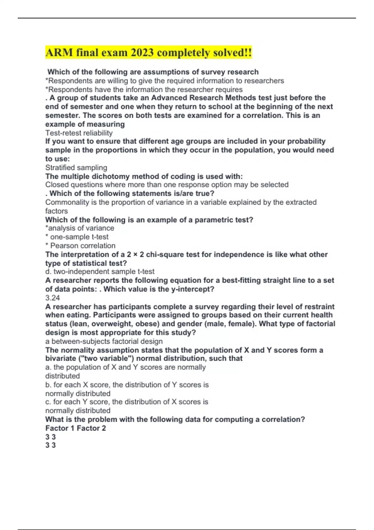 ARM final exam 2023 completely solved!! - ARM - Stuvia US